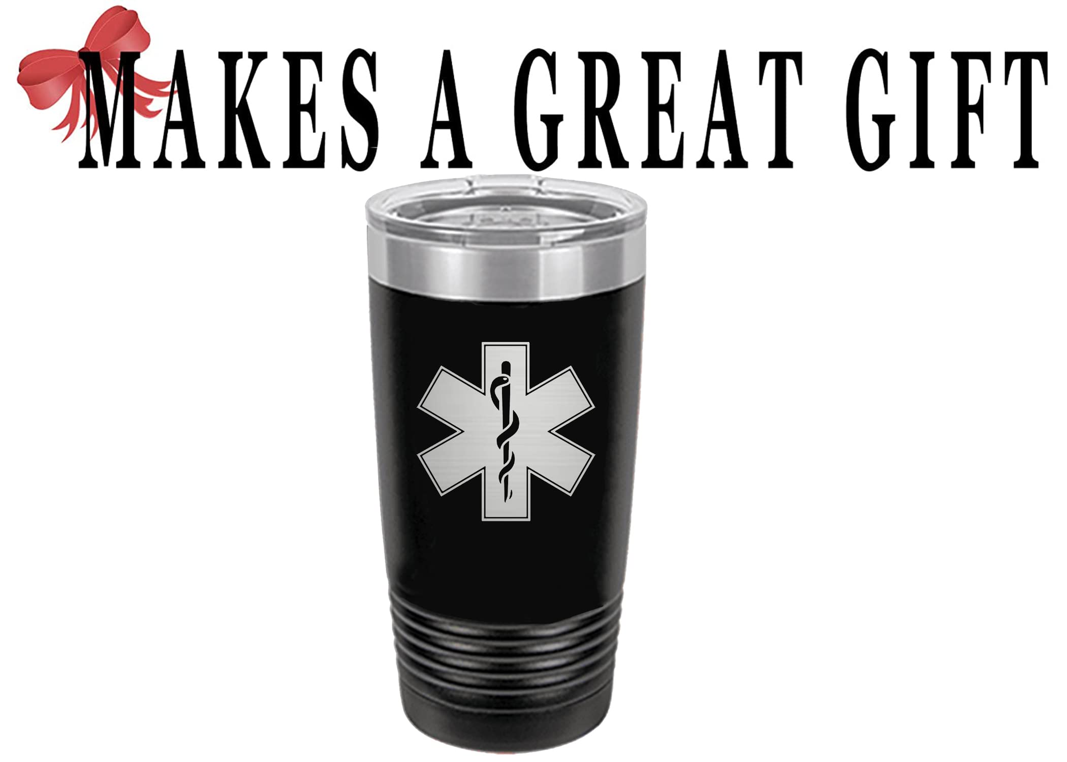 Rogue River Tactical EMT EMS Star of Life 20 Oz. Travel Tumbler Mug Cup w/Lid Paramedic (Black)