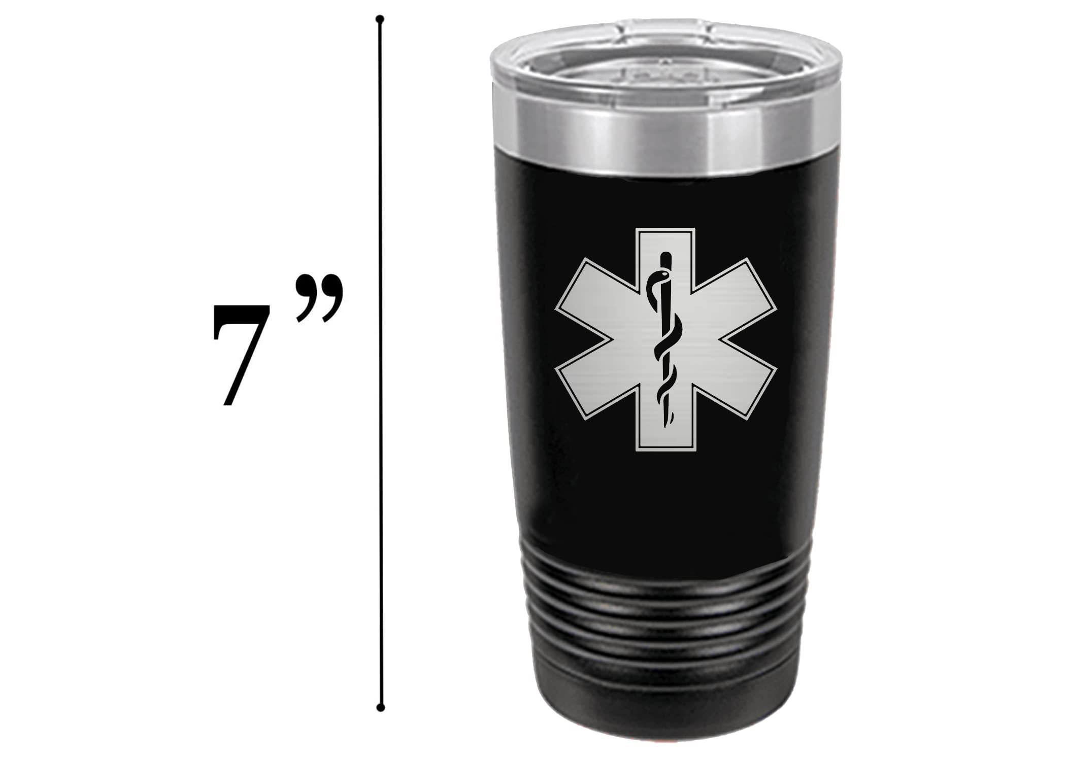 Rogue River Tactical EMT EMS Star of Life 20 Oz. Travel Tumbler Mug Cup w/Lid Paramedic (Black)