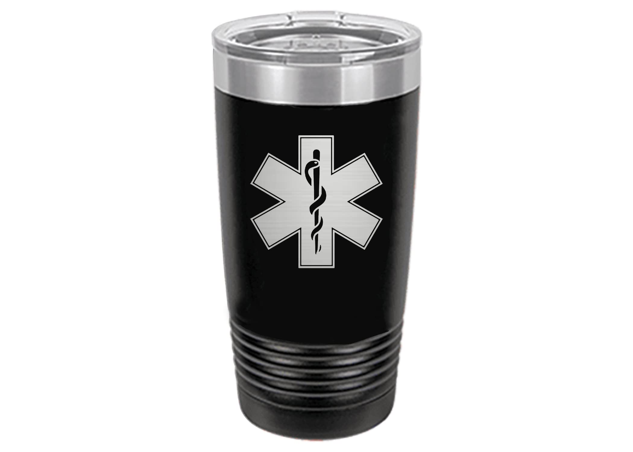 Rogue River Tactical EMT EMS Star of Life 20 Oz. Travel Tumbler Mug Cup w/Lid Paramedic (Black)