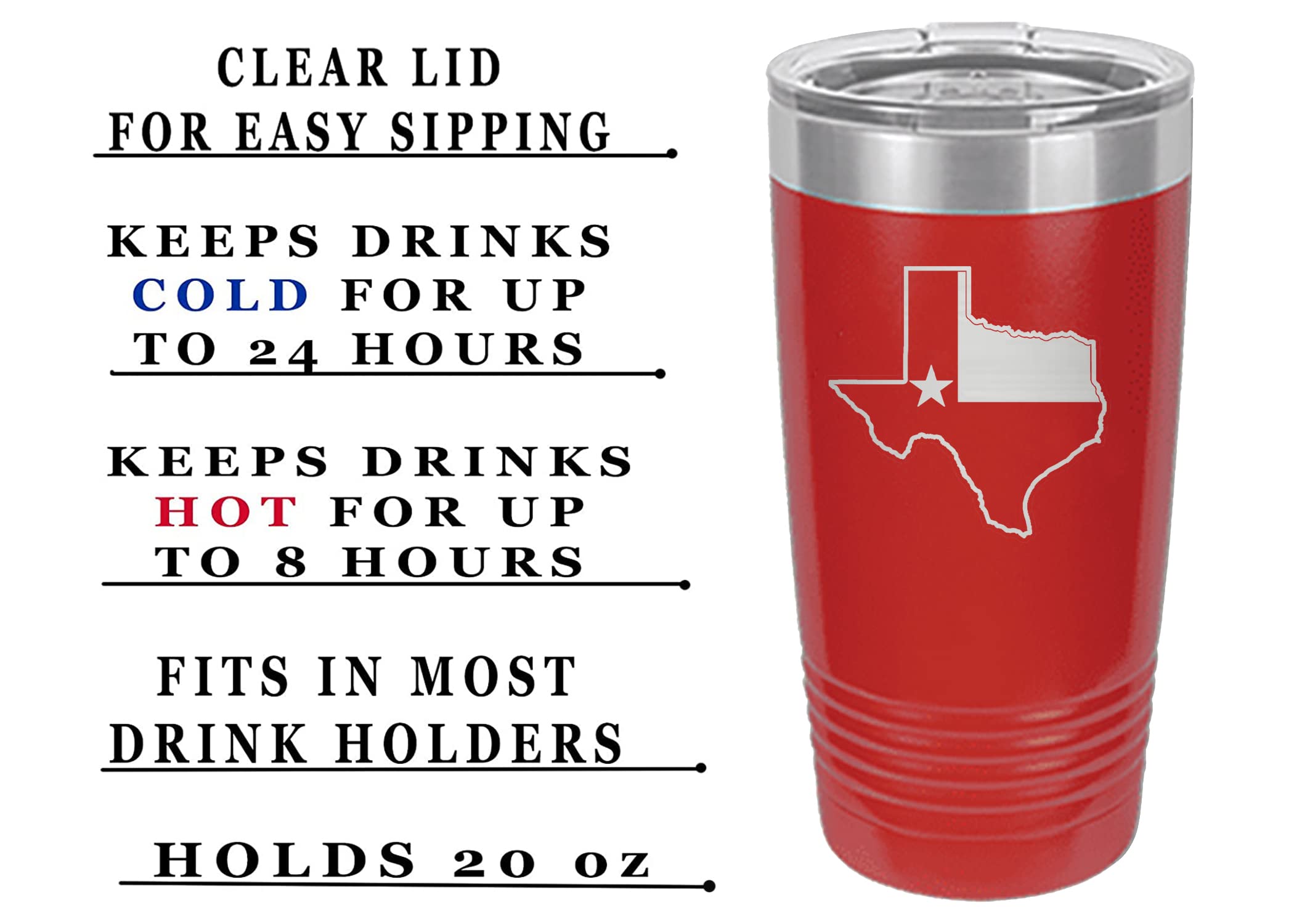 Rogue River Tactical Funny Texas Flag 20 Oz. Stainless Steel Travel Tumbler Mug Cup w/Lid Vacuum Insulated Hot or Cold (Red)