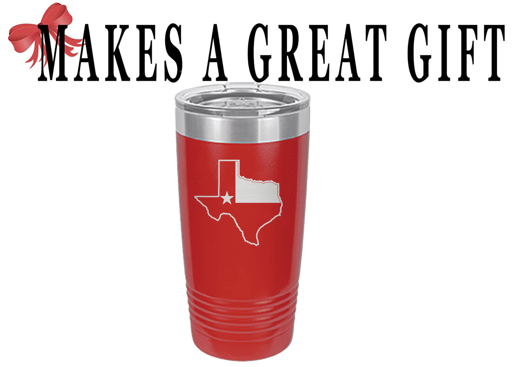 Rogue River Tactical Funny Texas Flag 20 Oz. Stainless Steel Travel Tumbler Mug Cup w/Lid Vacuum Insulated Hot or Cold (Red)