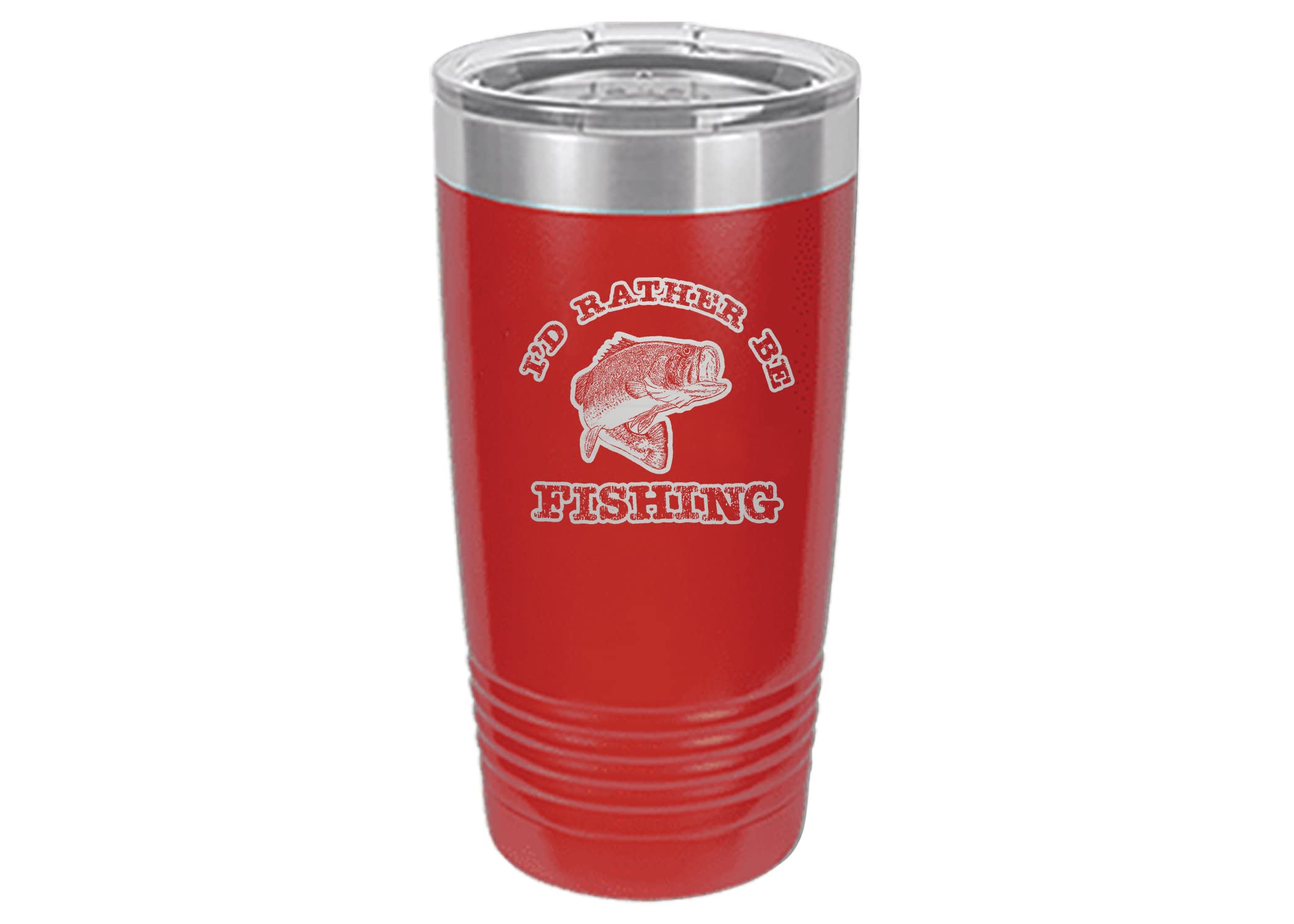 Rogue River Tactical Funny Fishing 20 Oz. Travel Tumbler Mug Cup w/Lid Vacuum Insulated Hot or Cold I'd Rather Be Fishing Bass Fishing Gift Fish (Red)