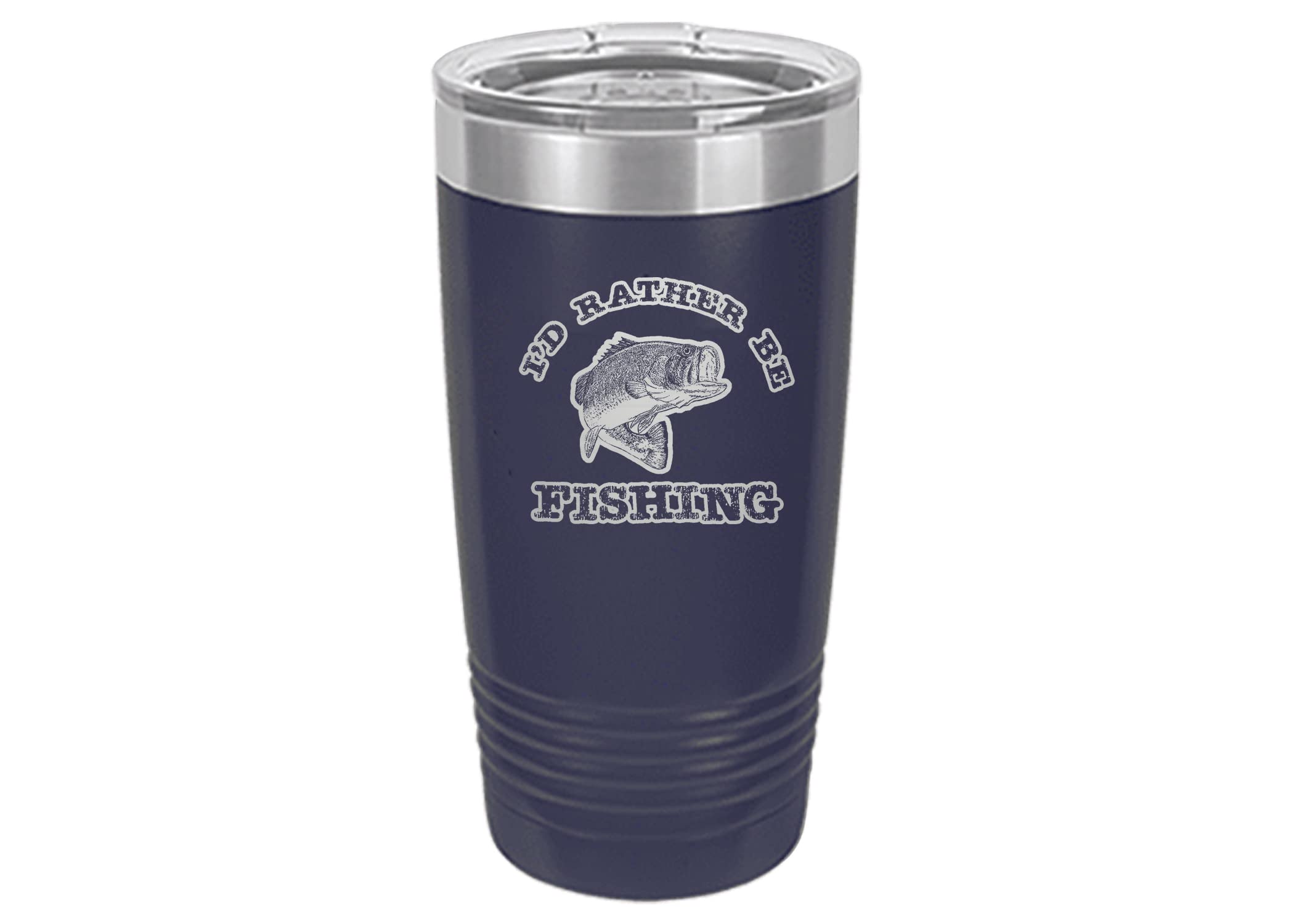 Rogue River Tactical Funny Fishing 20 Oz. Travel Tumbler Mug Cup w/Lid Vacuum Insulated Hot or Cold I'd Rather Be Fishing Bass Fishing Gift Fish (Blue)