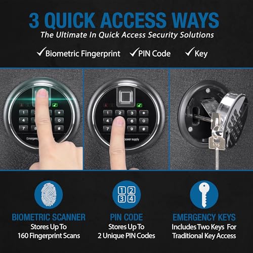 Barska Advanced Digital Biometric Fingerprint & Keypad Code Security Fireproof Safe - 2.02 Cu Ft with LED Light & Alarm