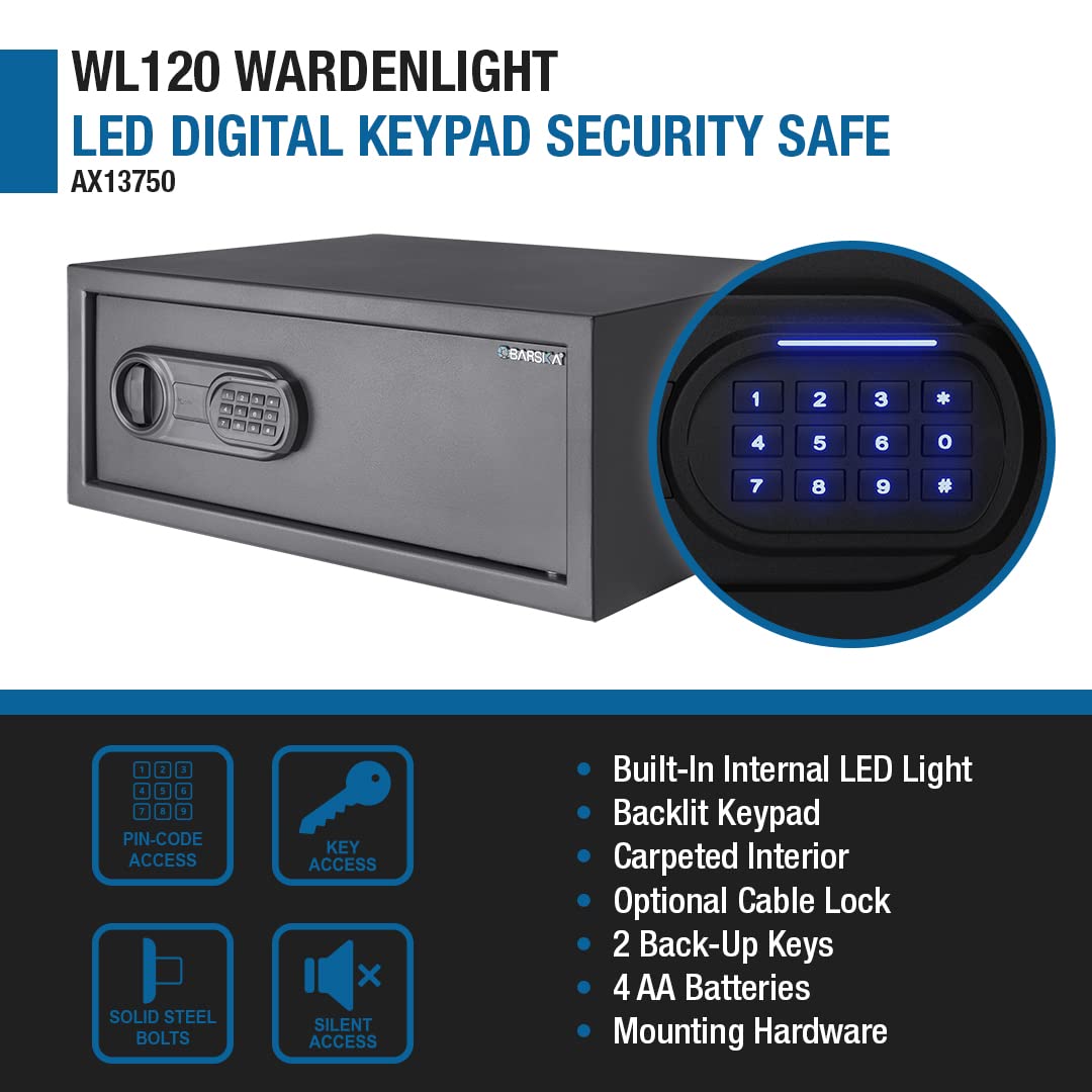 Barska 1.2 Cu. Ft Digital Keypad Safe β LED Interior Light, Extra-Wide for Laptops, Silent Mode, Steel Security Safe