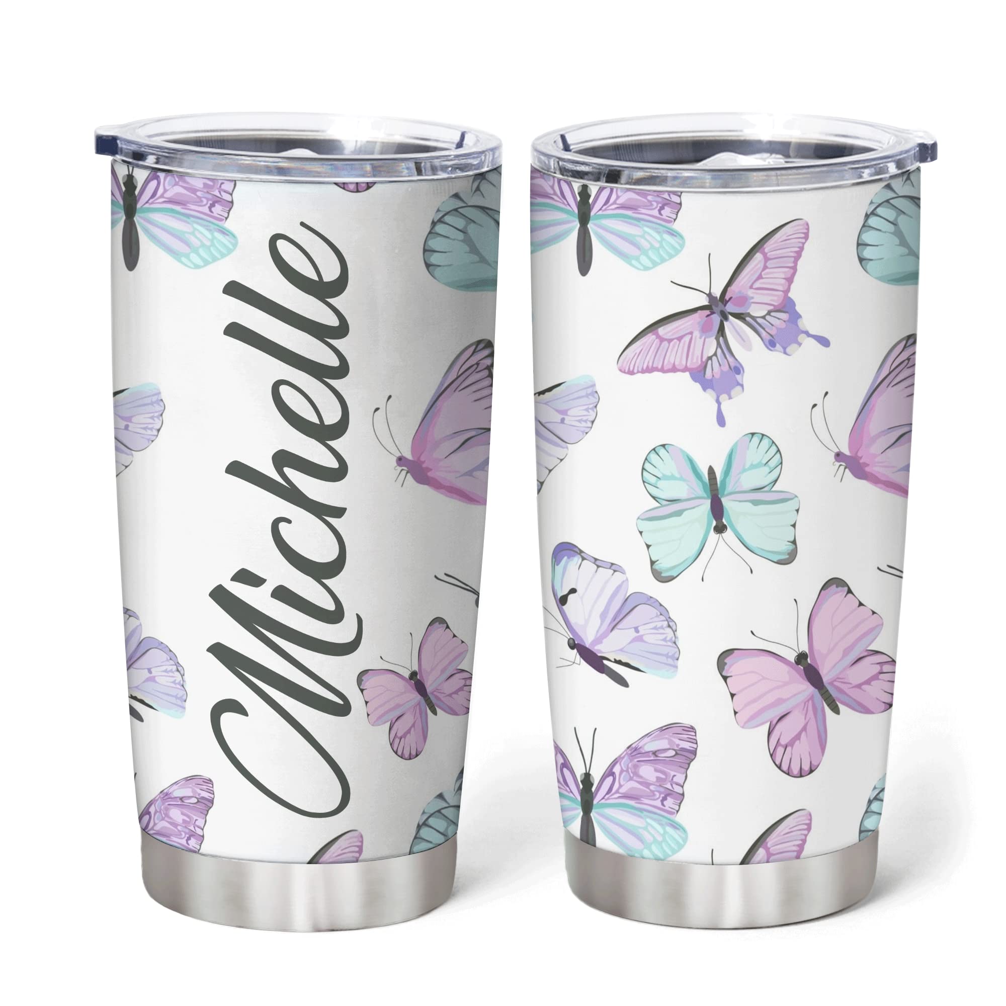 Hyturtle Personalized Gifts For Butterfly Lover - Birthday Christmas - Butterfly Print Custom Name Stainless Steel Tumbler 20oz With Straw Lid - Gifts For Her Women Girl Daughter Friend