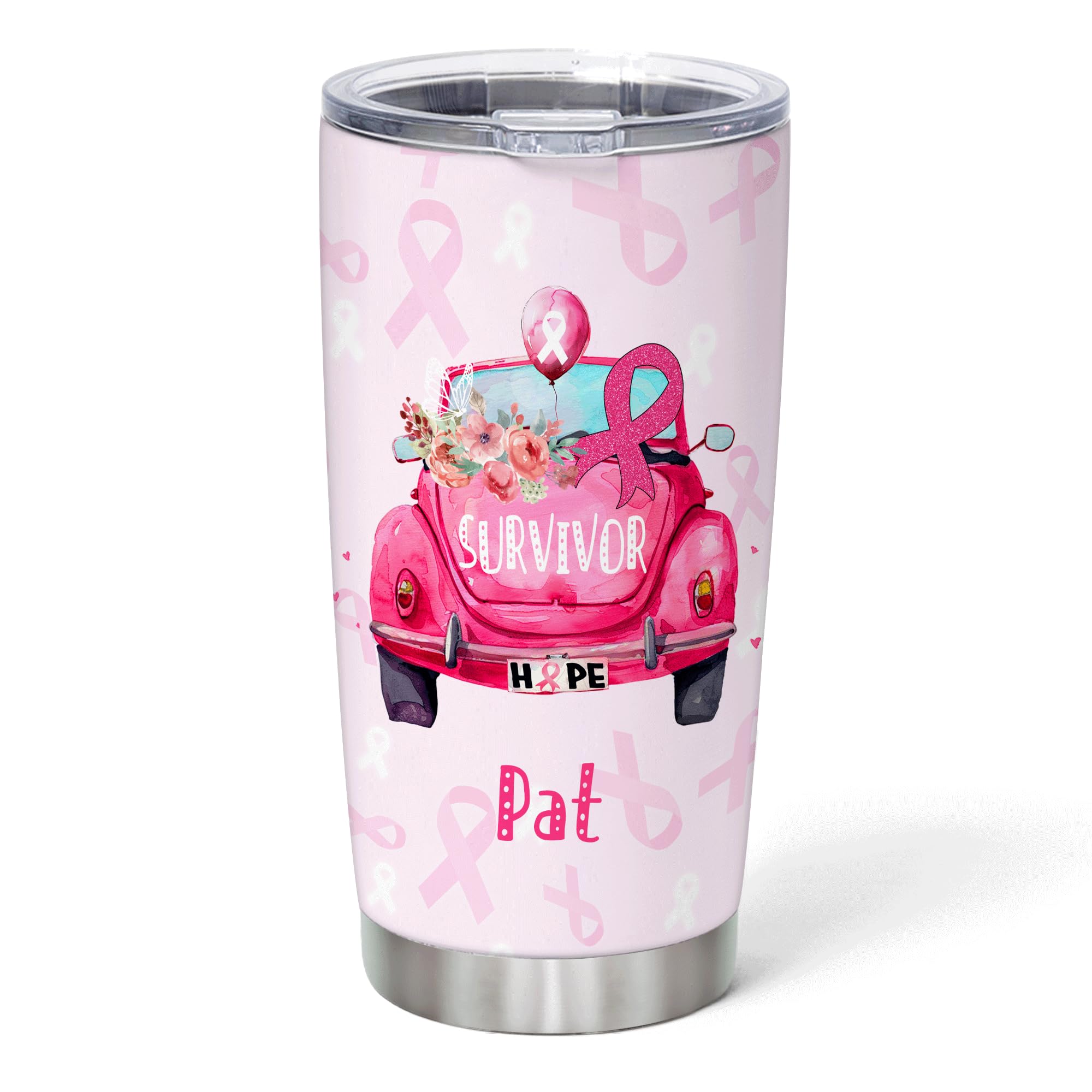 Hyturtle Personalized Breast Cancer Awareness Gifts for Breast Cancer Fighter Warrior Survivor - Birthday Christmas - Hope Pink Ribbon Flower Custom Name 20oz Stainless Steel Tumbler For Women Girl