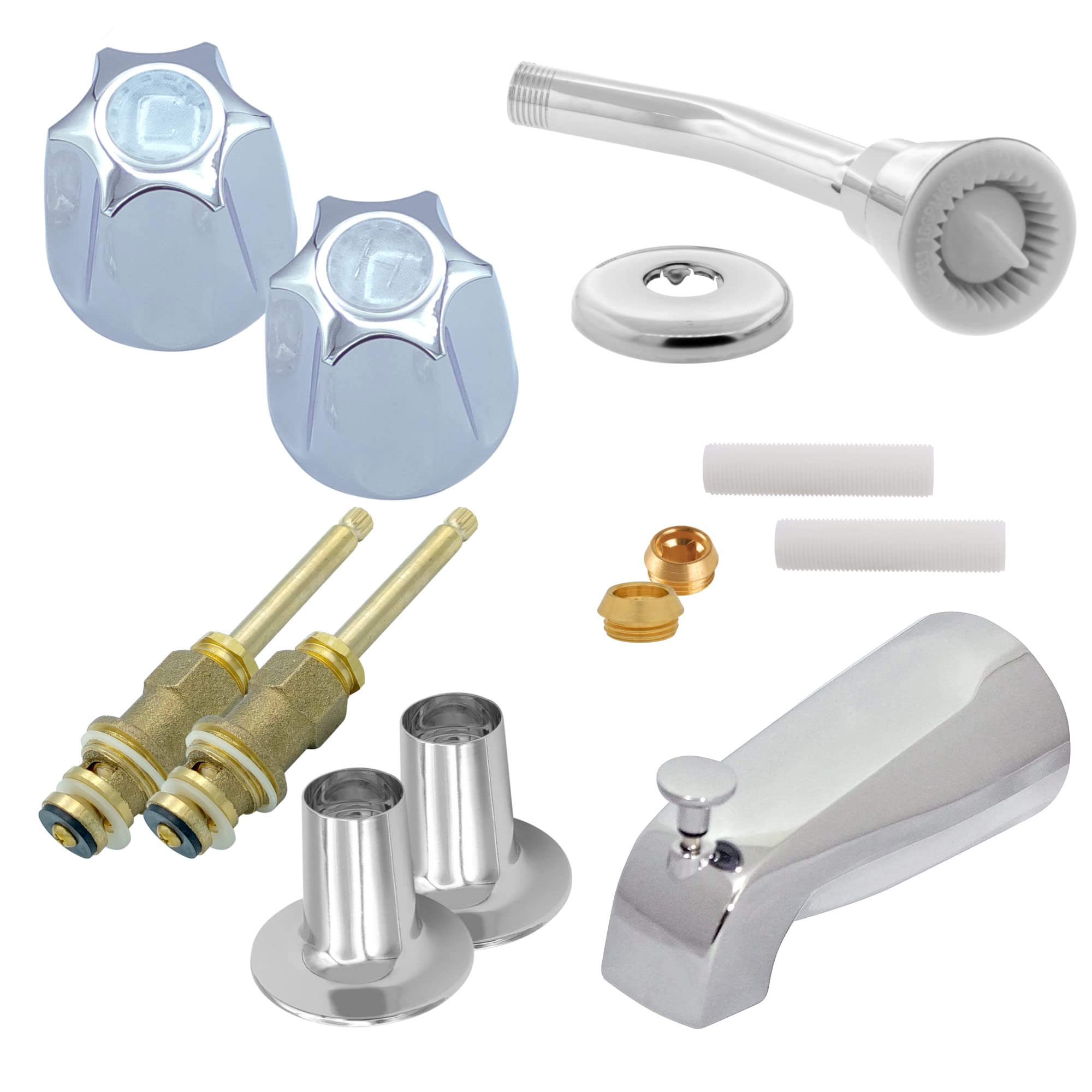 Complete Shower Repair Replacement Kit for Hot and Cold Shower Systems, 2 Hot and Cold Valves, For Remodeling Verve Handles, Easy Installation, Durable Construction, Polished Chrome