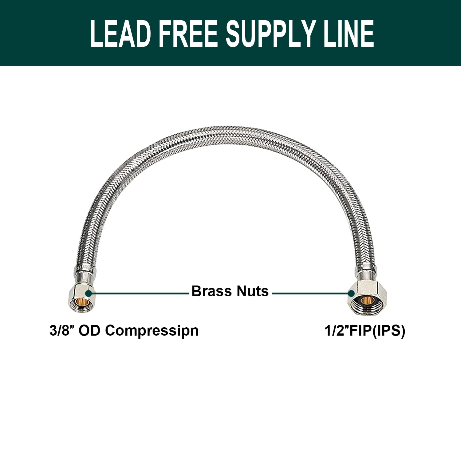 【New Version】Faucet Water Supply Connector Line Braided Stainless Steel, Premium Faucet Supply Line 24 inch - 3/8 Female Compression Thread x 1/2 Female Iron Pipe Thread (10 Pack)