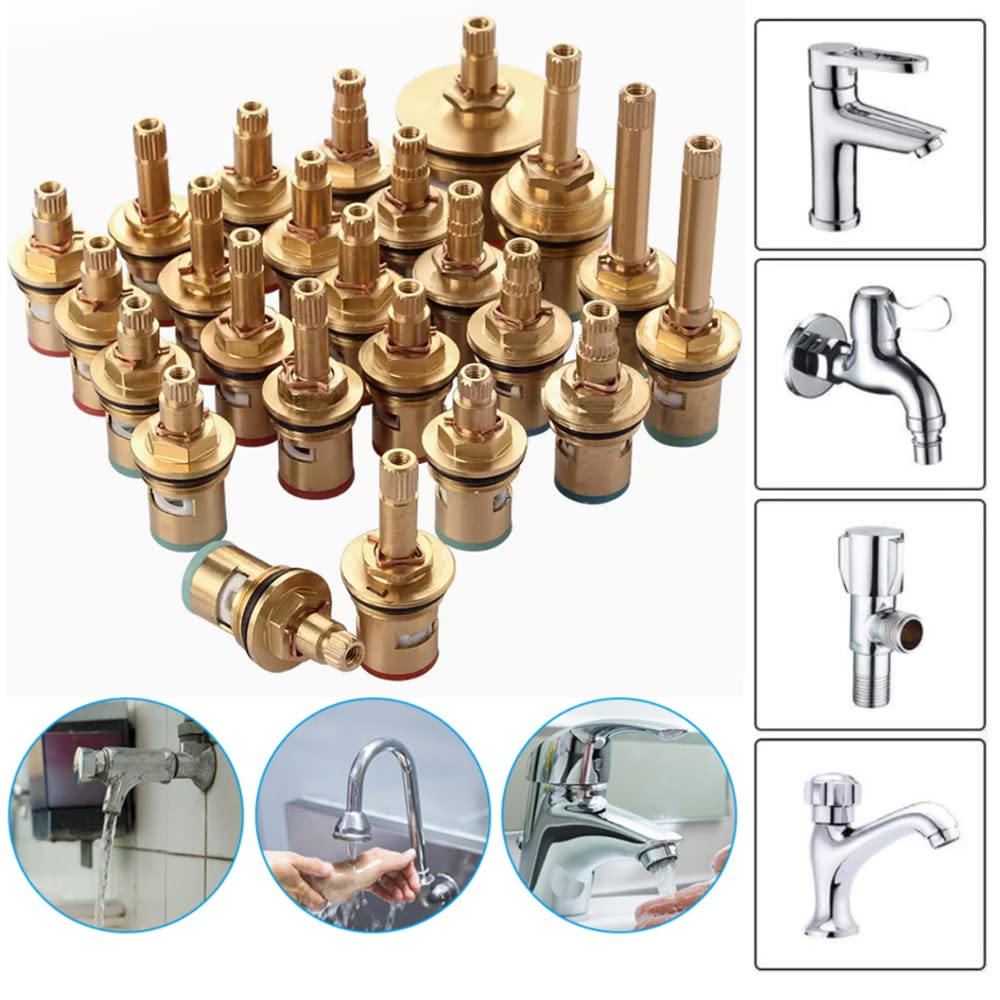 Brass Ceramic Cartridge, G1/2" Tap Ceramic Stem Cartridges Replacement for Hot Cold Water Faucet Spool Valve (Type O2- H48mm)