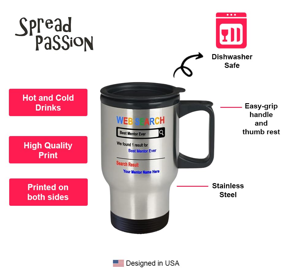 SpreadPassion Personalized Mentor Travel Mug, Custom Mentor Mug, Custom Mentor Insulated Tumbler, Custom gift for Mentor, Mentor Coffee Travel Mug, Custom Mentor