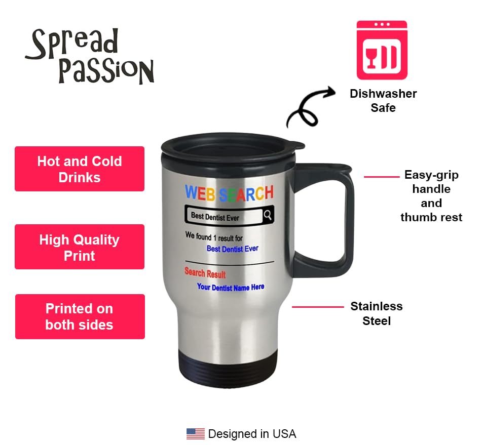 SpreadPassion Personalized Dentist Travel Mug, Custom Dentist Insulated Tumbler, Custom gift for Dentist, Dentist Coffee Travel Mug, Custom Dent