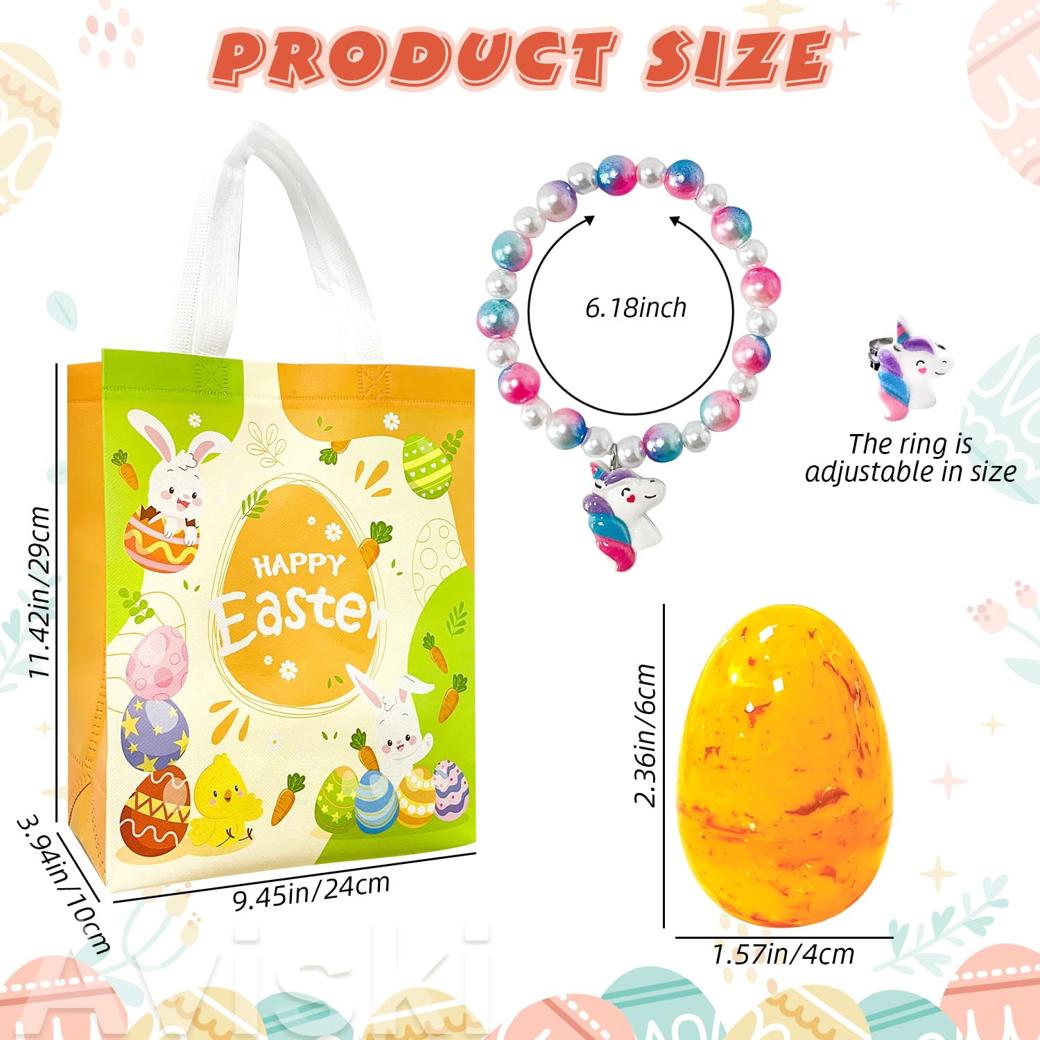 Aviski 12Pcs Easter Surprise Eggs with Cute Bracelet & Ring Inside for Easter Theme Party Favors, Supplies for Easter Egg Hunt, Basket Stuffers/Fillers, Classroom Prize Supplies Toddler Boys Girls
