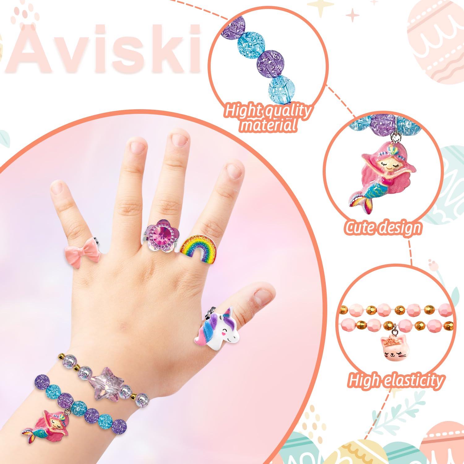 Aviski 12Pcs Easter Surprise Eggs with Cute Bracelet & Ring Inside for Easter Theme Party Favors, Supplies for Easter Egg Hunt, Basket Stuffers/Fillers, Classroom Prize Supplies Toddler Boys Girls