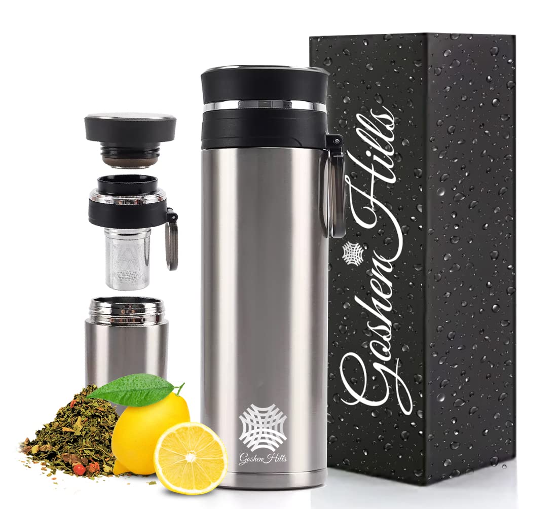 Stainless Steel Insulated Double Wall Leak Proof Tumbler Vacuum Flask with Flavor Infuser BPA Free 17.5 oz (Silver)