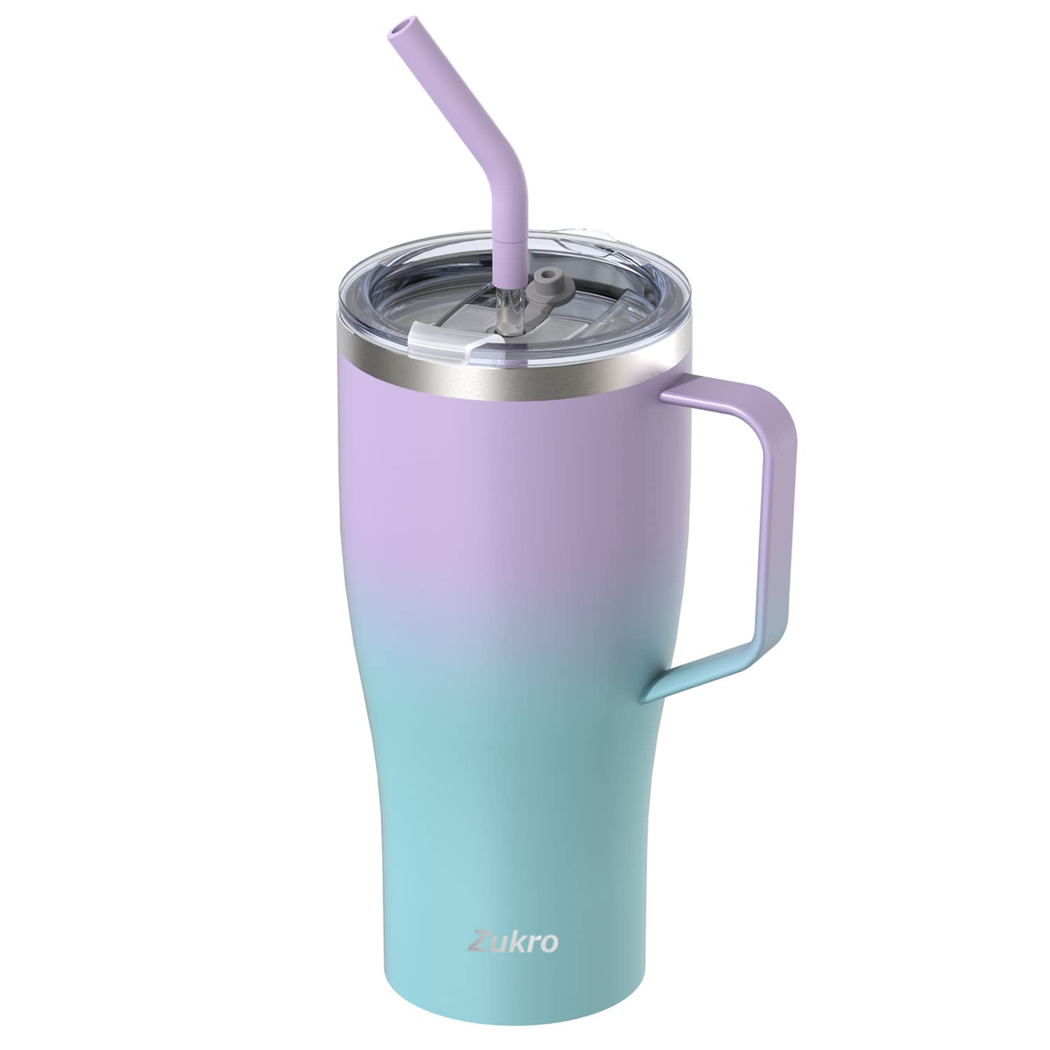 Zukro 32 oz Tumbler with Handle and Straw, No Sweat Double Wall Insulated Stainless Steel Coffee Cup with 2 Lids, Leakproof Travel Mug For Hot and Cold Drinks, Dishwasher Safe, Fit in Cupholder