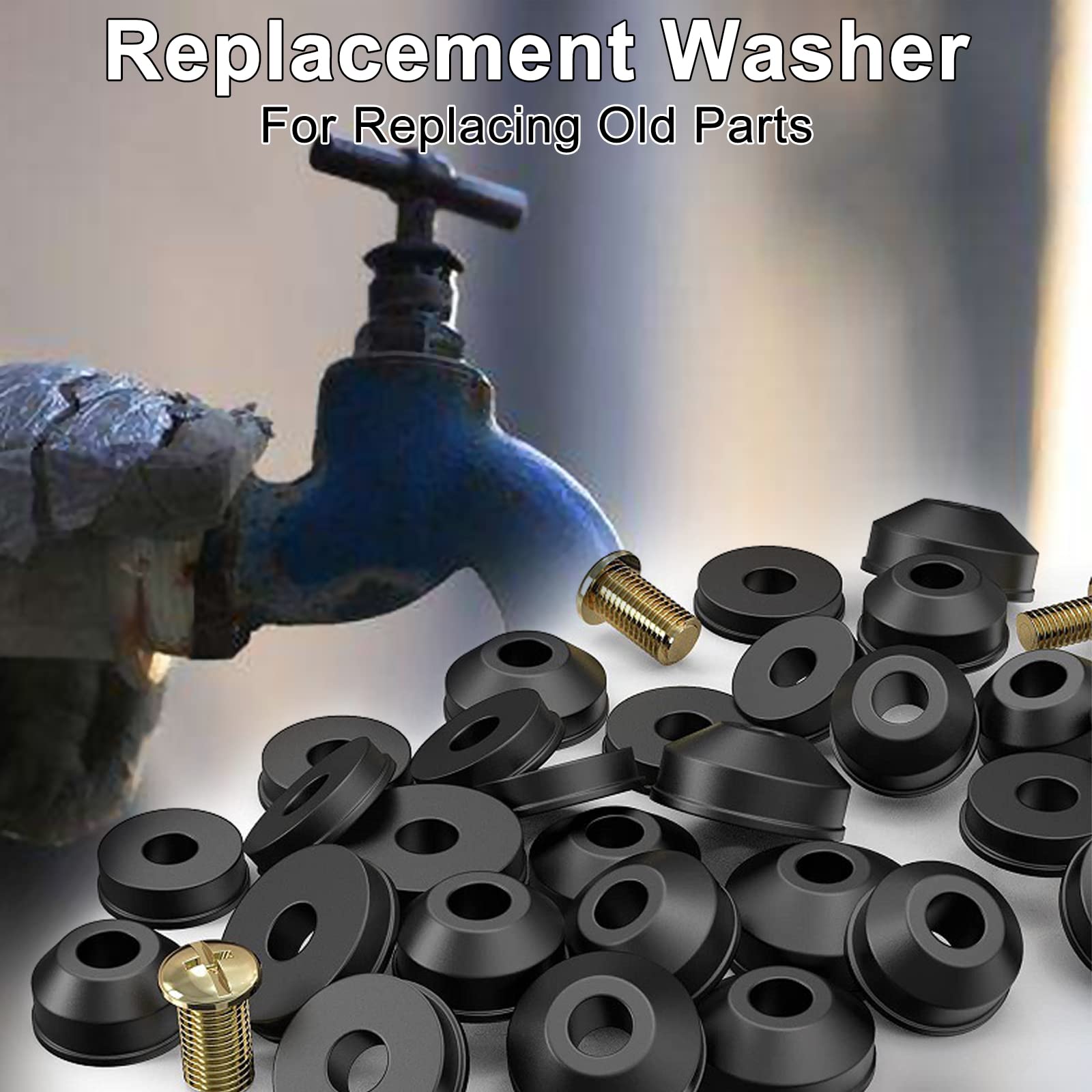 58-Pack Faucet Washer Assortment Kit Rubber Faucet Washers Flat and Beveled Faucet Washers Repair Kit with Brass Bibb Screws for Repairing Faucet Leak