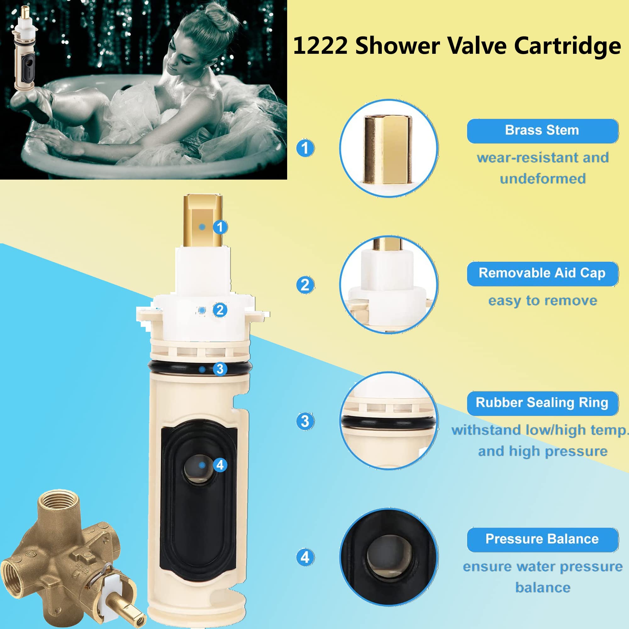 QLXAQLX 1222 Replacement Cartridge Compatible with moen 1222 Shower Valve Cartridge, 1222 Replacement Cartridge Compatible with moen Posi-Temp Faucets And Tub Shower