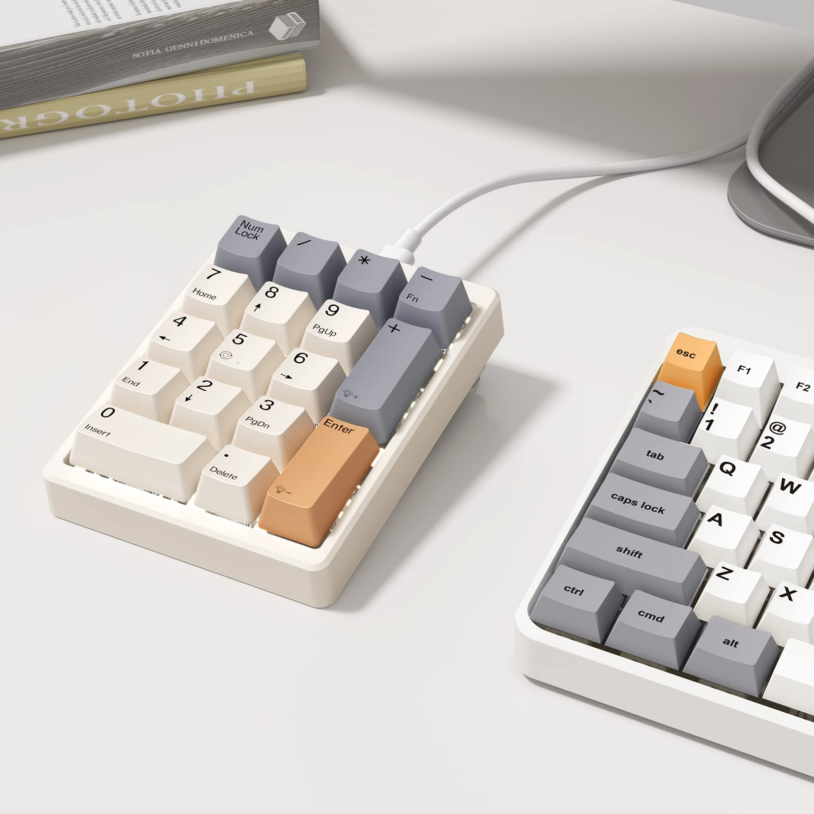 Kisnt Mechanical Number Pad,Hot Swappable Numpad Wired USB 17 Keys Keypad White Backlit Numeric Keypad with PBT Keycaps for Laptop PC Compact Keyboards(Retro Beige, Blue Switch)