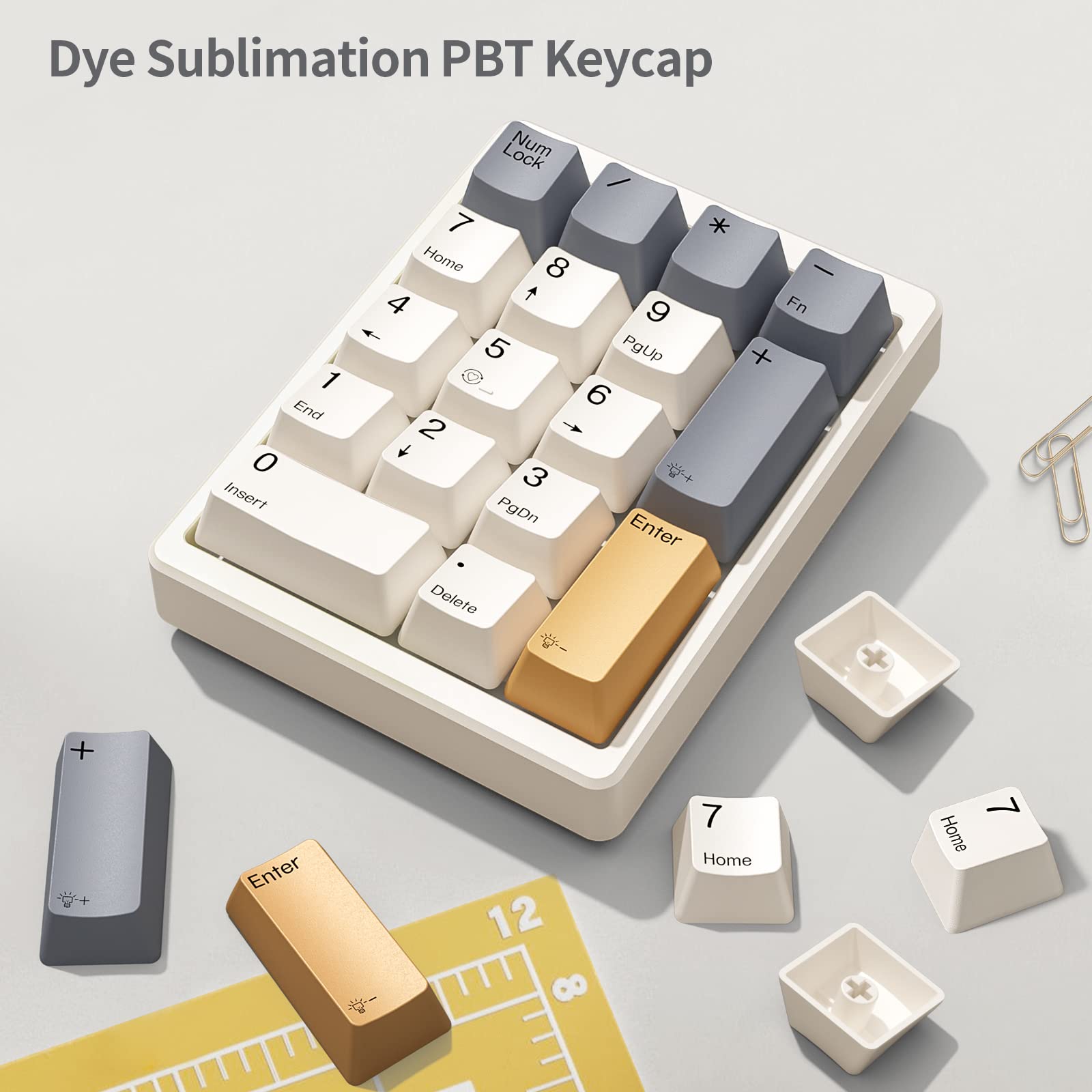 Kisnt Mechanical Number Pad,Hot Swappable Numpad Wired USB 17 Keys Keypad White Backlit Numeric Keypad with PBT Keycaps for Laptop PC Compact Keyboards(Retro Beige, Blue Switch)