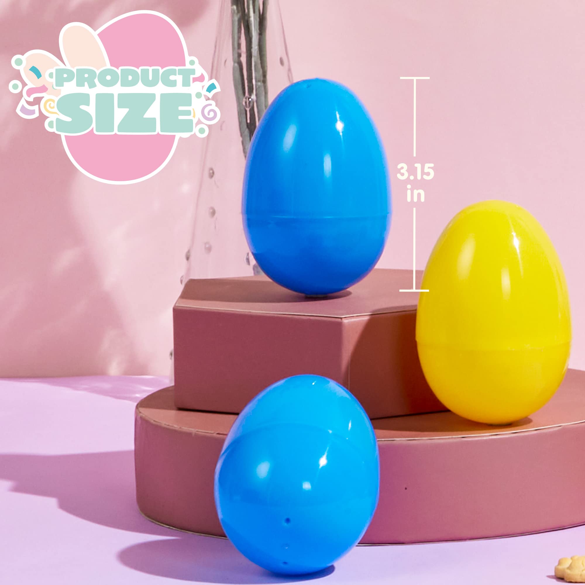 JOYIN 3.15" Easter Eggs, Fillable Plastic Eggs Empty Colorful Bright Eggshells with Hinge for Easter Hunt, Filling Treats, Party Favor, Basket Stuffers, Classroom Prize Supplies, 36PCS