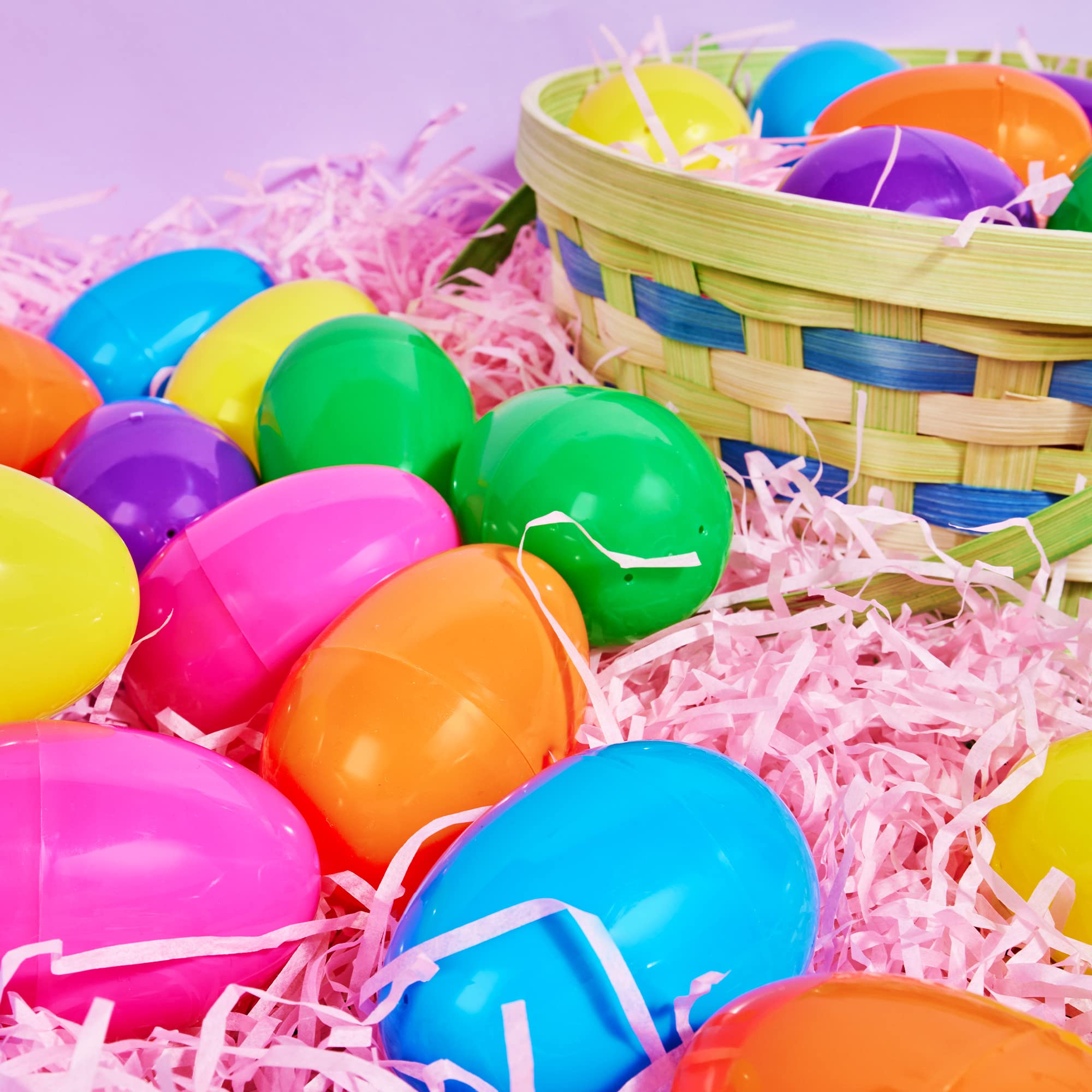 JOYIN 3.15" Easter Eggs, Fillable Plastic Eggs Empty Colorful Bright Eggshells with Hinge for Easter Hunt, Filling Treats, Party Favor, Basket Stuffers, Classroom Prize Supplies, 36PCS
