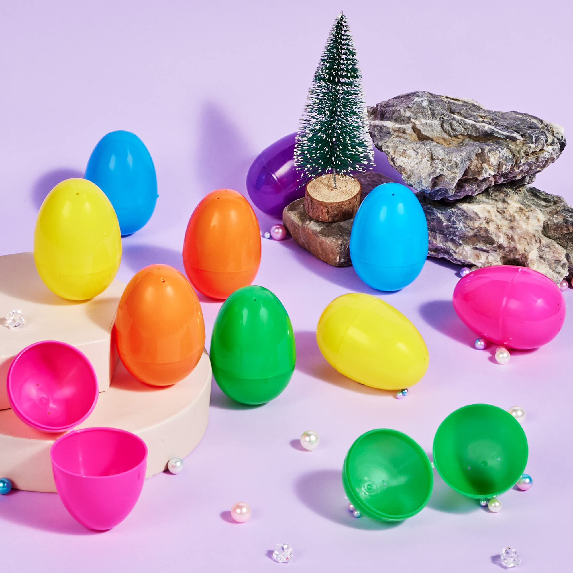 JOYIN 3.15" Easter Eggs, Fillable Plastic Eggs Empty Colorful Bright Eggshells with Hinge for Easter Hunt, Filling Treats, Party Favor, Basket Stuffers, Classroom Prize Supplies, 36PCS