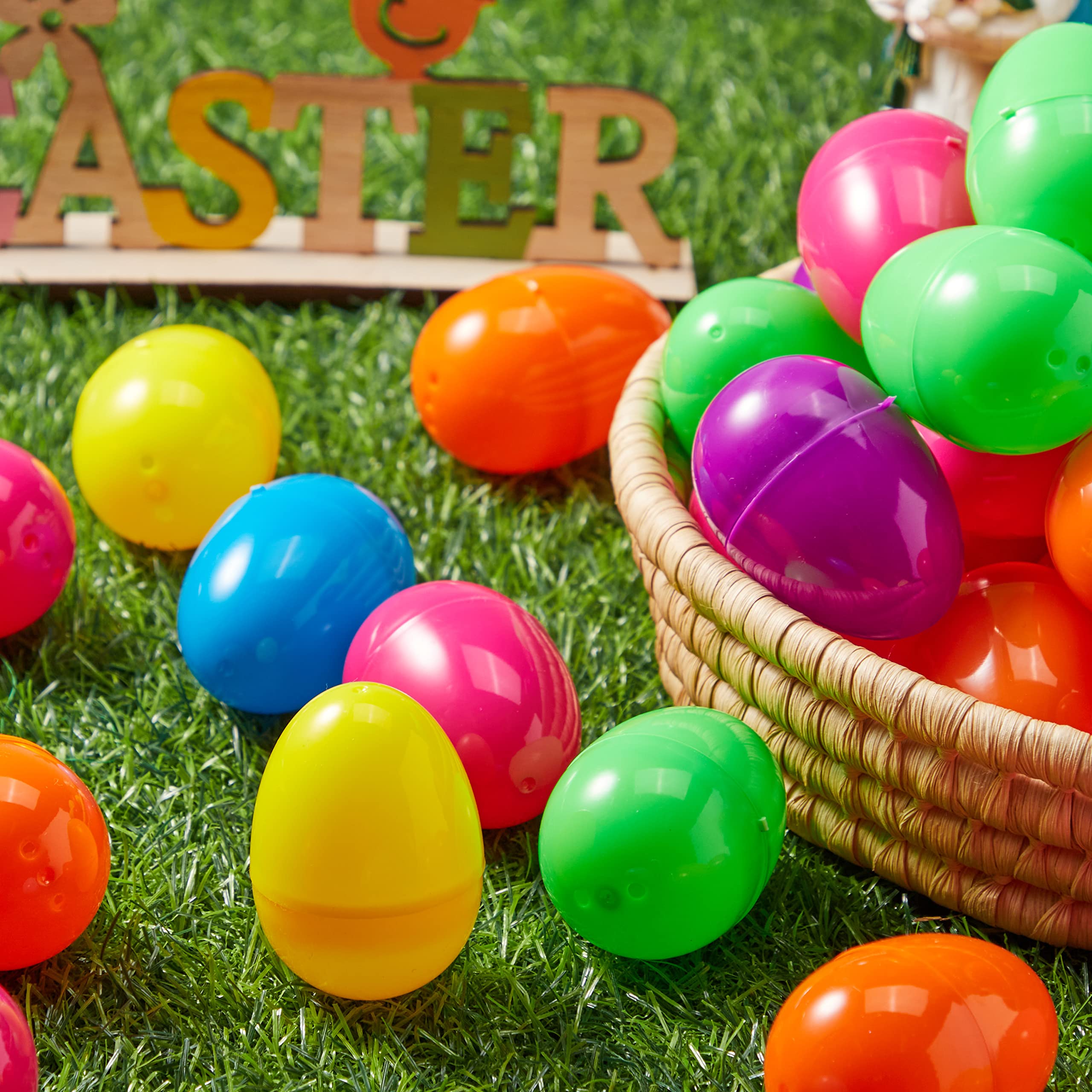 JOYIN 50 PCS 2.3" Easter Eggs, Empty Plastic Eggs Fillable Colorful Bright Eggshell Bulks for Easter Hunt, Filling Treats, Party Favor, Basket Stuffers, Classroom Prize Supplies