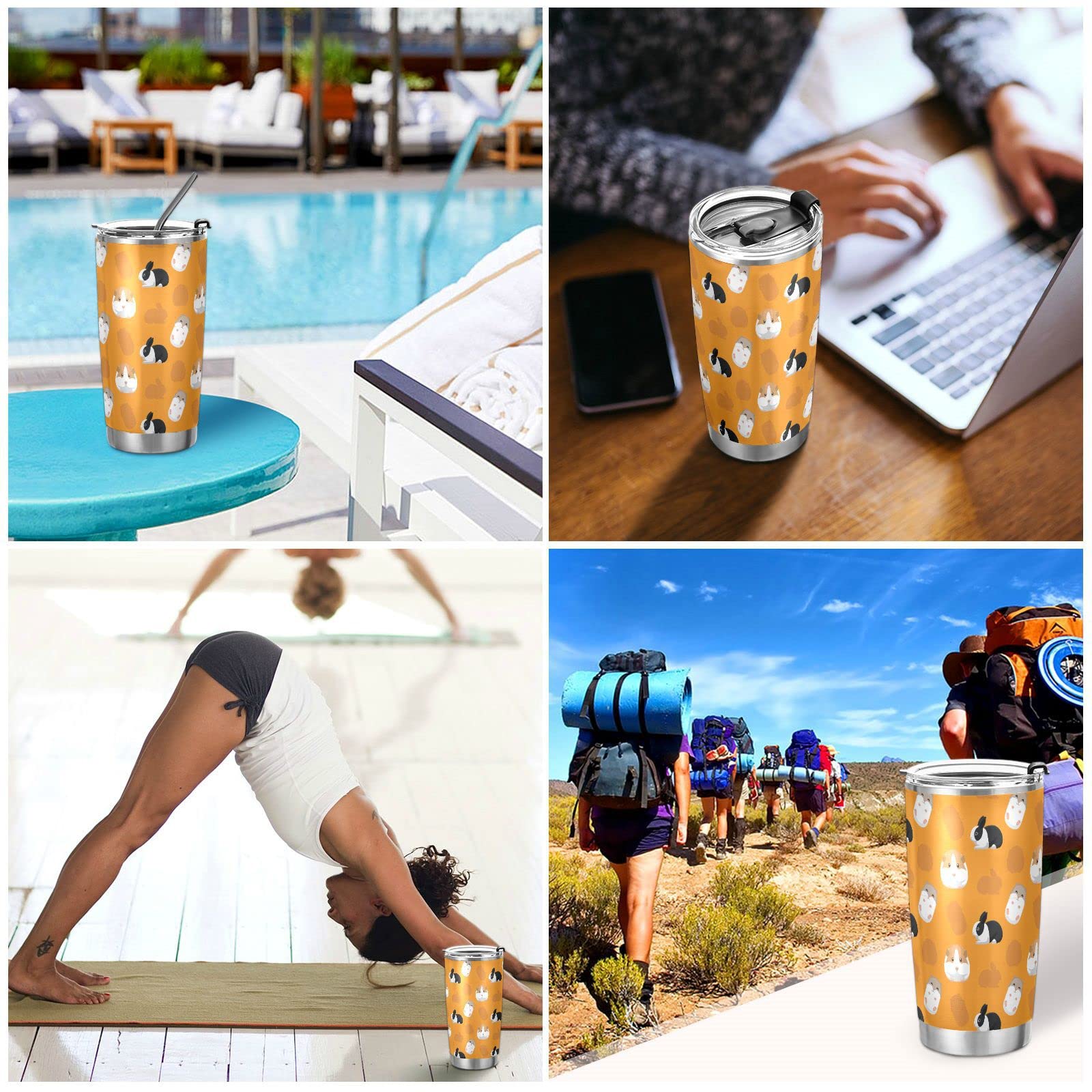 Yasala Tumbler Guinea Pig Cute Rabbit Insulated Coffee Cup Beverage Container Office Travel Mug with Straw and Lid 20oz Back to School Gift