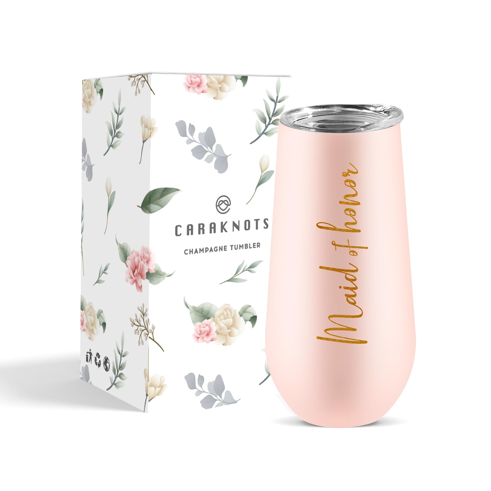 CARAKNOTS Maid of Honor Gifts Wedding Champagne Flutes Bridesmaid Proposal Gifts Wine Tumbler for Engagement Bachelorette Party Pink Stainless Steel Tumbler 6 oz