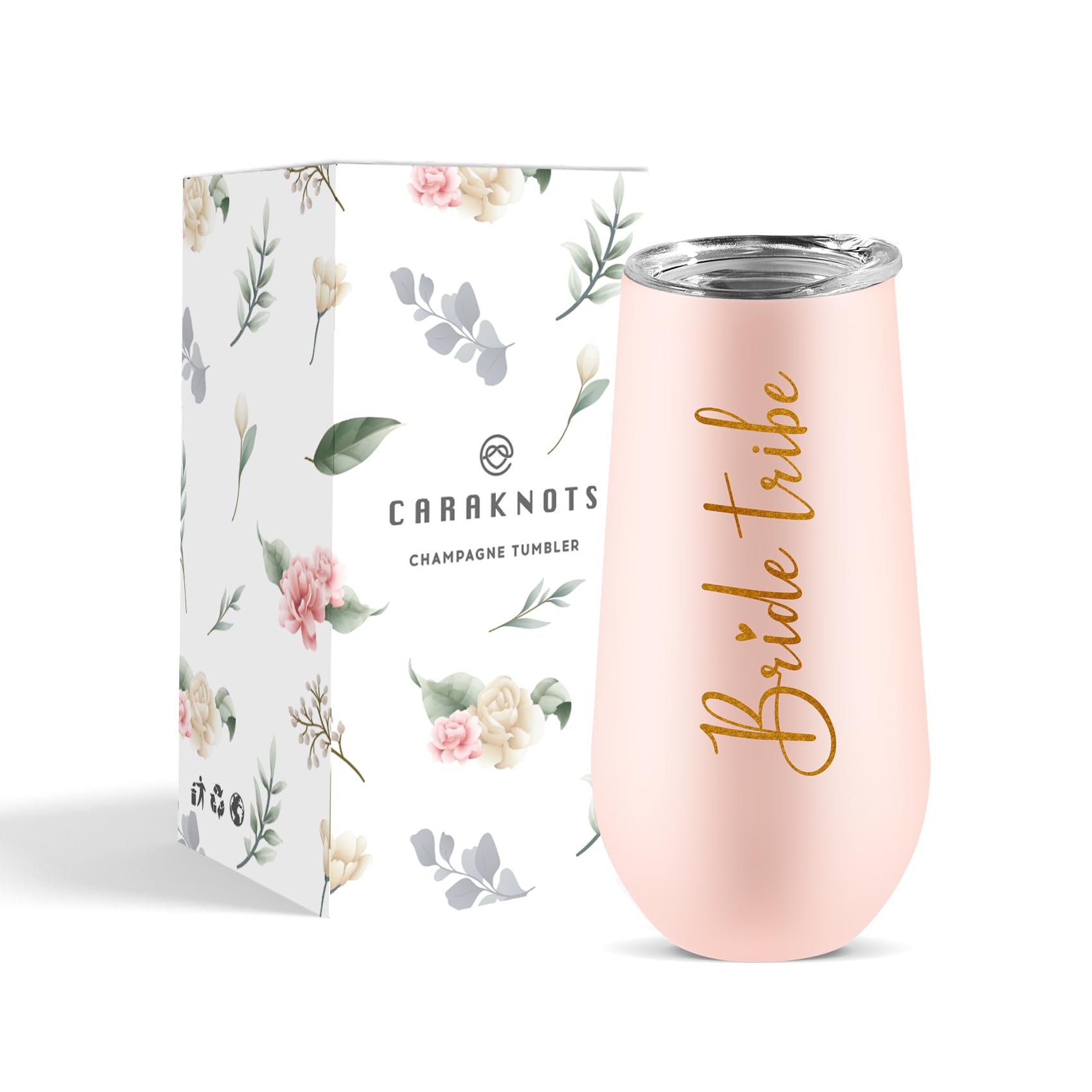 CARAKNOTS Bride Tribe Gifts Bride Tribe Cups Wedding Champagne Flutes for Bridal Shower Bachelorette Party Favor Accessories Pink Bridesmaid Cups Stainless Steel Wine Tumbler 6 oz
