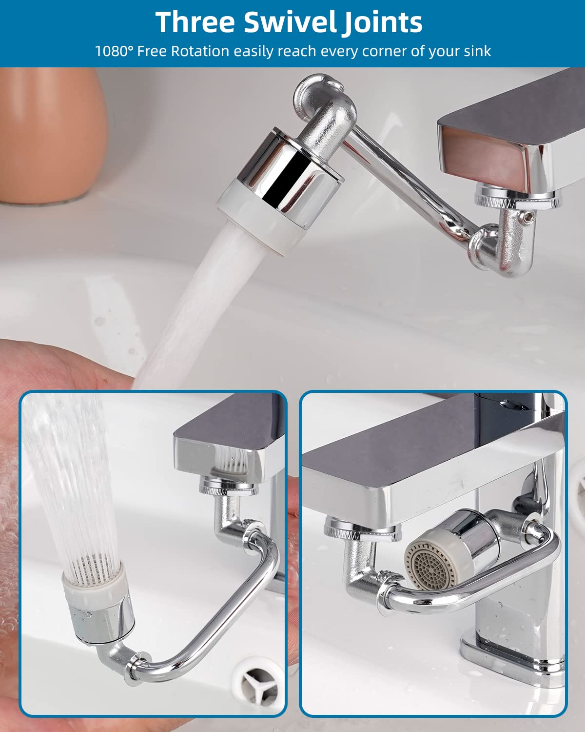 Hibbent 1080° Rotatable Faucet Extender, Swivel Faucet Aerator, Metal Faucet Attachment Dual Function Kitchen Bathroom Sink Sprayer Attachment for Gargle/Eye/Face Washing 15/16'' Male Thread