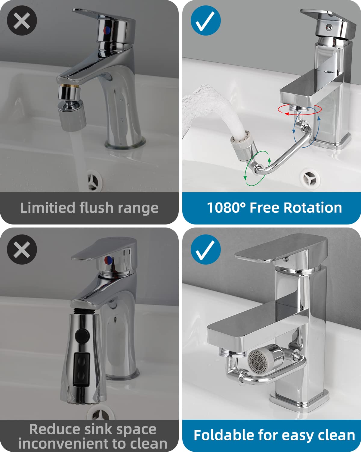 Hibbent 1080° Rotatable Faucet Extender, Swivel Faucet Aerator, Metal Faucet Attachment Dual Function Kitchen Bathroom Sink Sprayer Attachment for Gargle/Eye/Face Washing 15/16'' Male Thread