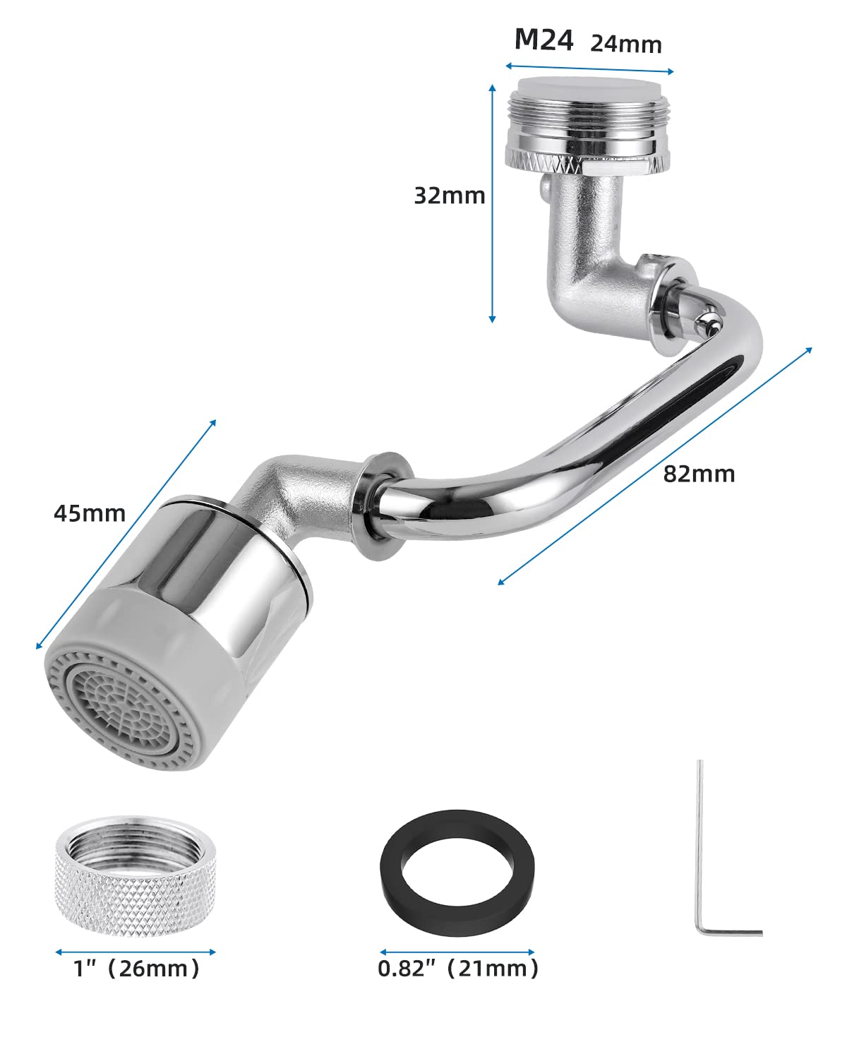 Hibbent 1080° Rotatable Faucet Extender, Swivel Faucet Aerator, Metal Faucet Attachment Dual Function Kitchen Bathroom Sink Sprayer Attachment for Gargle/Eye/Face Washing 15/16'' Male Thread