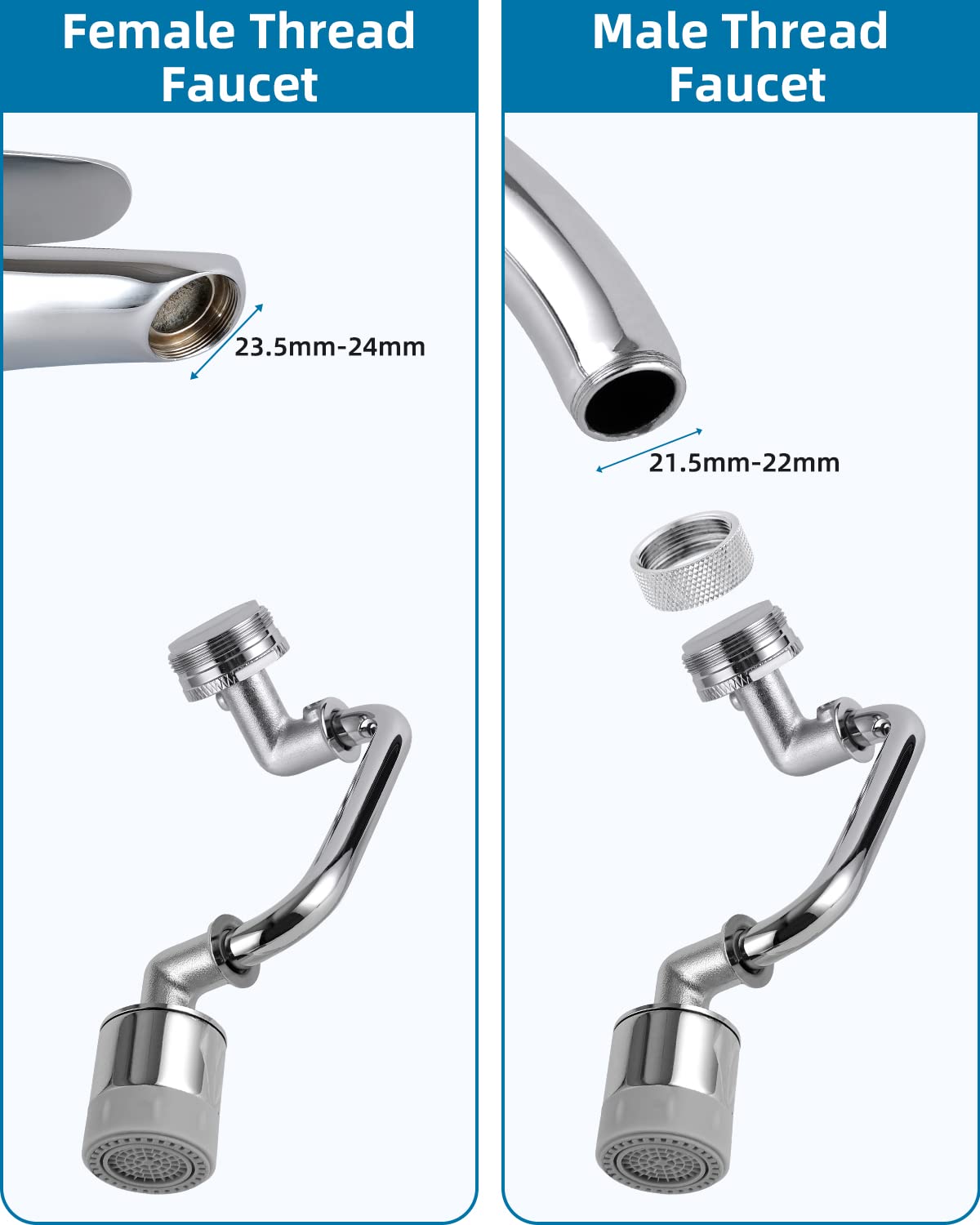 Hibbent 1080° Rotatable Faucet Extender, Swivel Faucet Aerator, Metal Faucet Attachment Dual Function Kitchen Bathroom Sink Sprayer Attachment for Gargle/Eye/Face Washing 15/16'' Male Thread