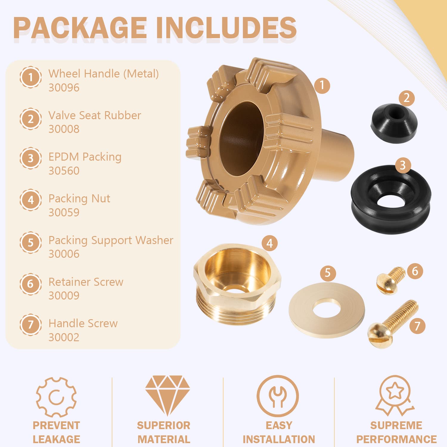 RK-14MH Repair Kit Metal Handle Repair Kit, for Woodford Model 14 Model 18 Outdoor Faucet, Prevent Leaking (7 Pcs)