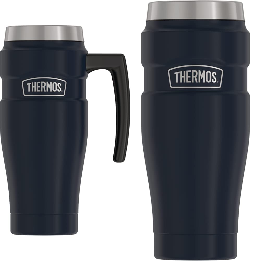 THERMOS Stainless King Vacuum-Insulated Travel Mug (16 Ounce) and Tumbler (16 Ounce) Bundle, Midnight Blue