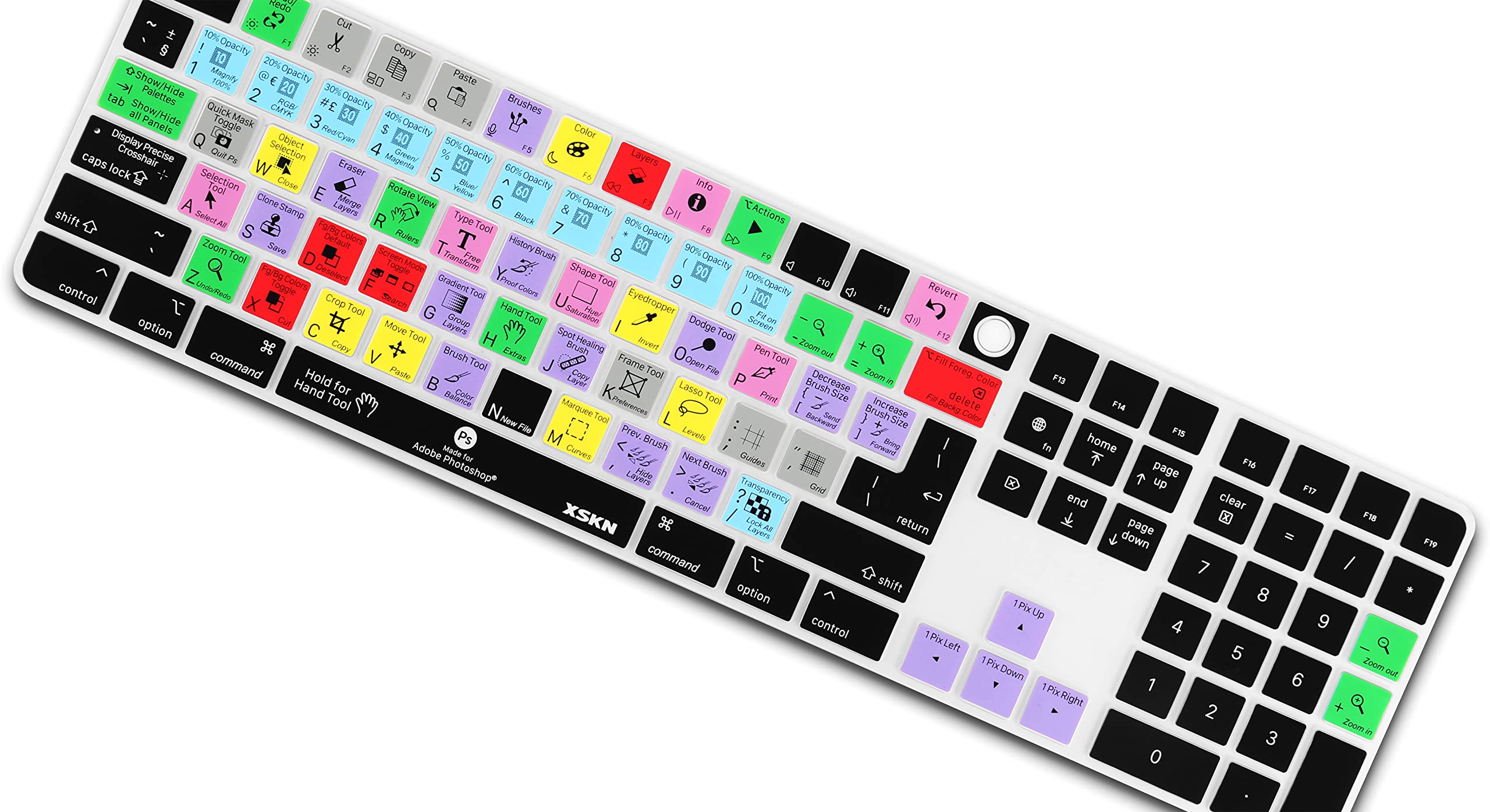 XSKN Photoshop EU US Common Version Silicone Keyboard Cover Skin for 2020-2023 Apple Magic Keyboard with Touch ID and Numeric Keypad A2520 (Left 3 Keys Not Suite for 2024 New One Model)
