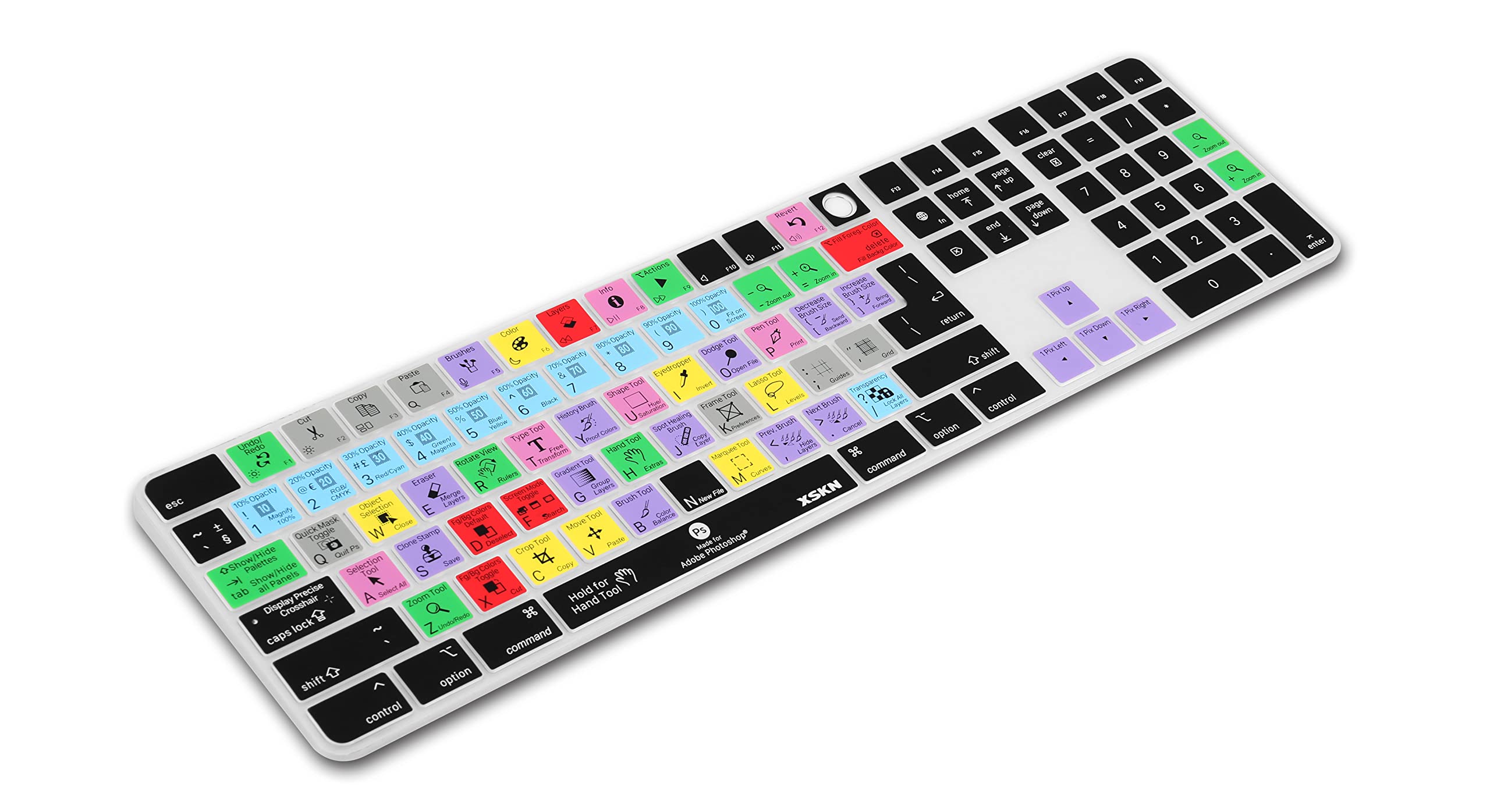 XSKN Photoshop EU US Common Version Silicone Keyboard Cover Skin for 2020-2023 Apple Magic Keyboard with Touch ID and Numeric Keypad A2520 (Left 3 Keys Not Suite for 2024 New One Model)
