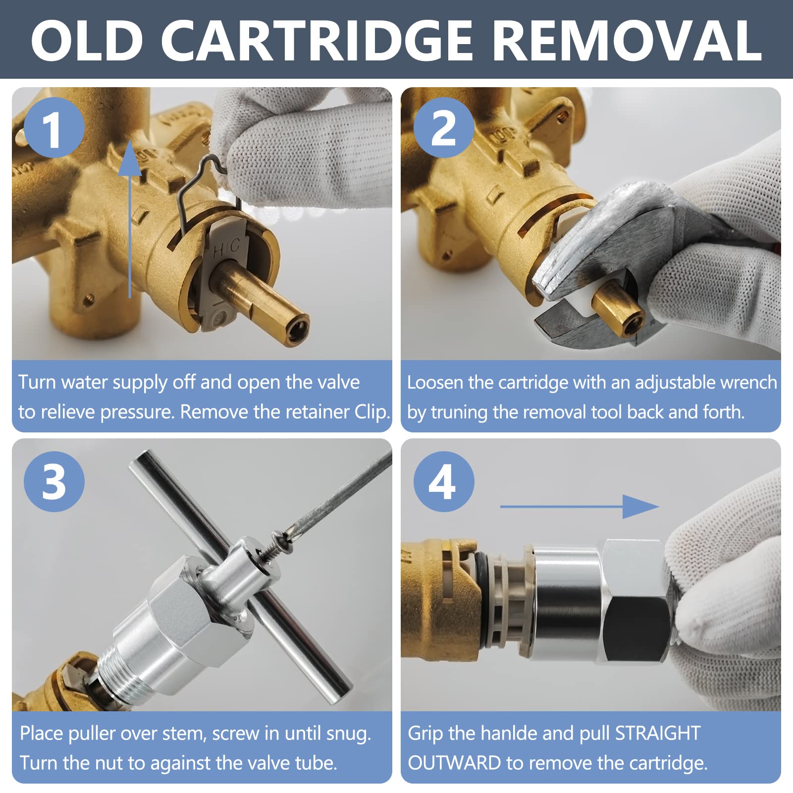 1222 Replacement Cartridge with Removal Tool 104421 and Handle Adapter Kit 116653 for Moen, Compatible with One Hanlde Posi Temp Shower Faucet