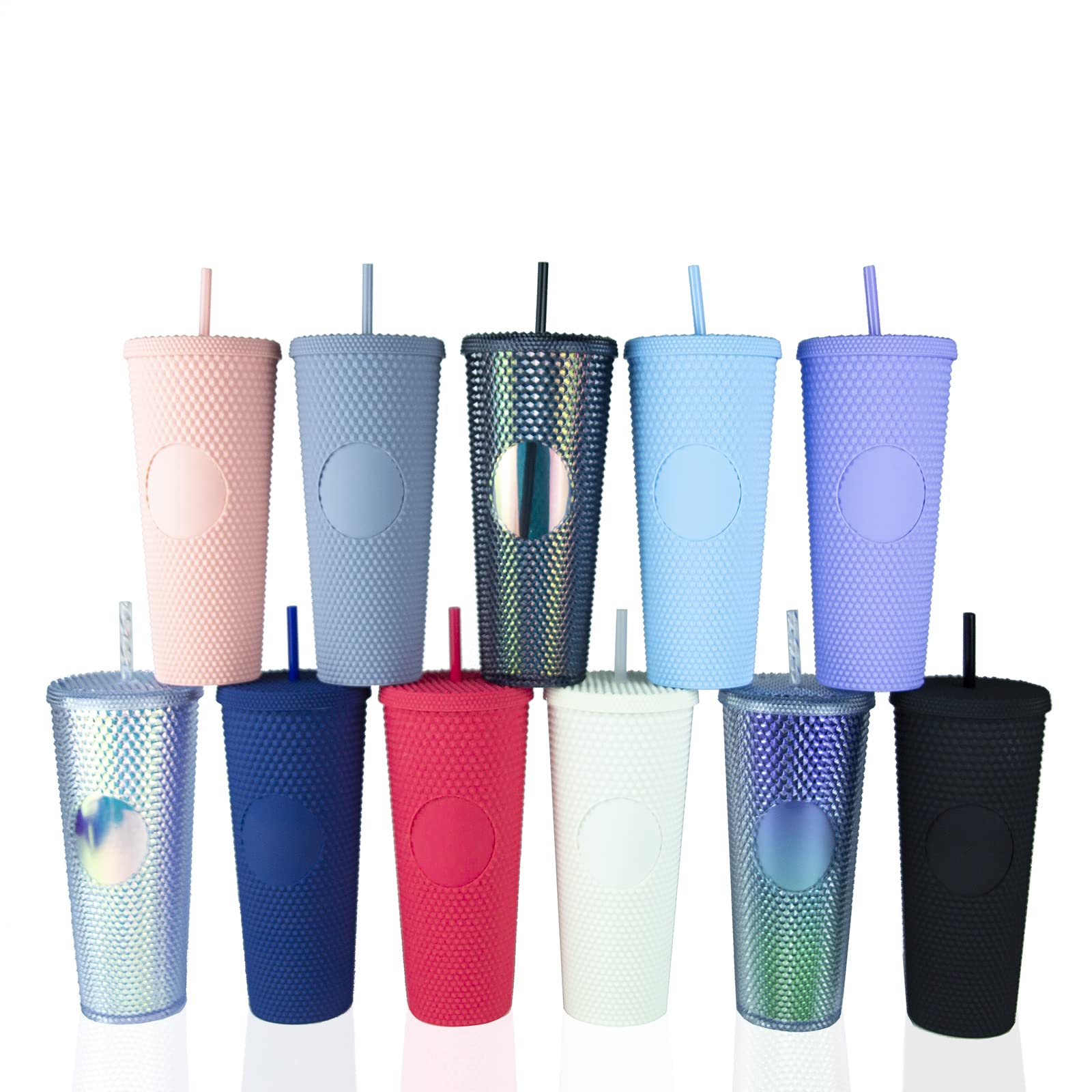 Hogg 24oz Studded Tumbler - Glossy Black, Iced Coffee Cups with Lids Reusable, 24 oz Tumbler with Lid and Straw, Venti Reusable Iced Coffee Cup, Bling Cup, DIY Circle for Vinyl or Stickers
