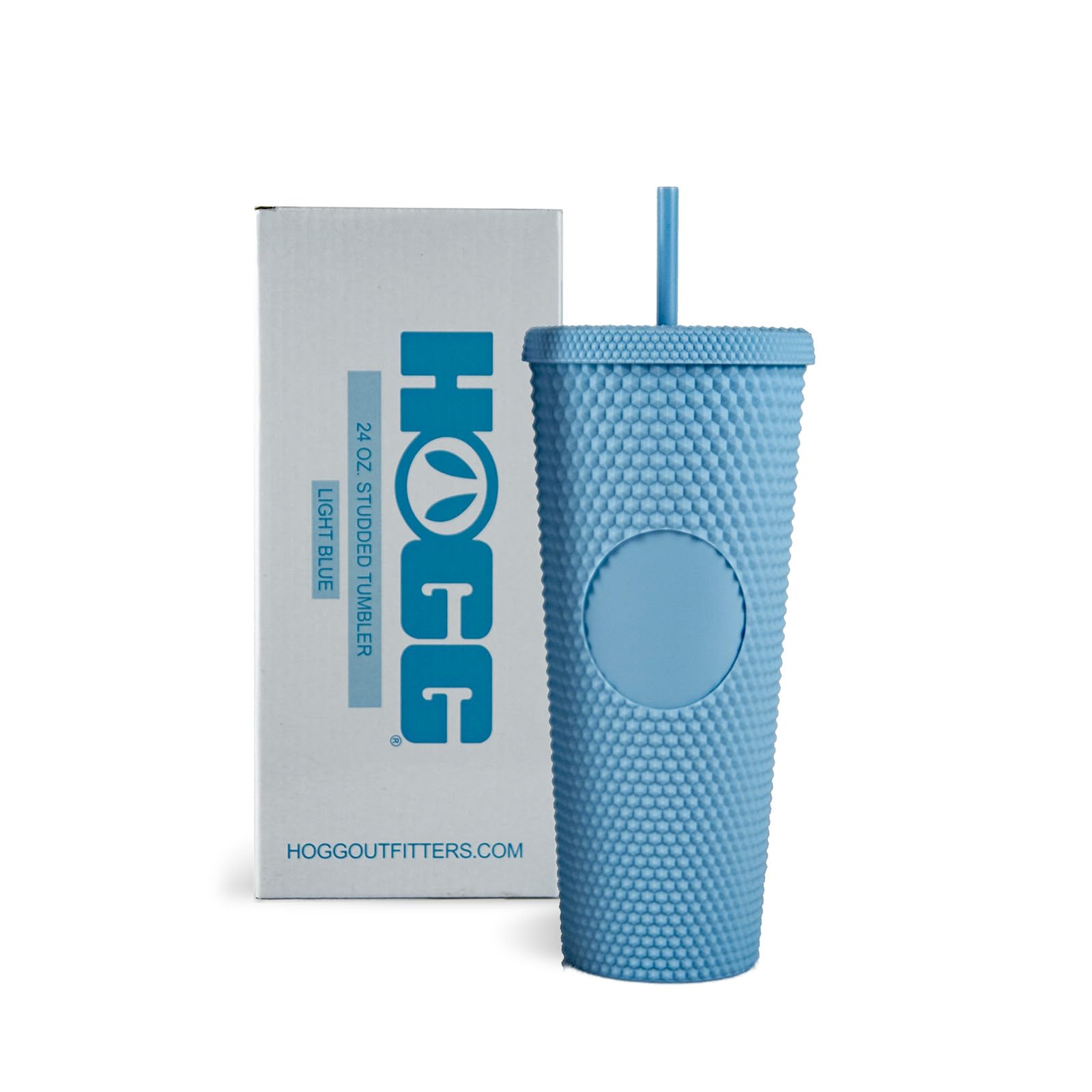 Hogg 24oz Studded Tumbler - Light Blue, Iced Coffee Cups with Lids Reusable, 24 oz Tumbler with Lid and Straw, Venti Reusable Iced Coffee Cup, Bling Cup, DIY Circle for Vinyl or Stickers, Blue Tumbler