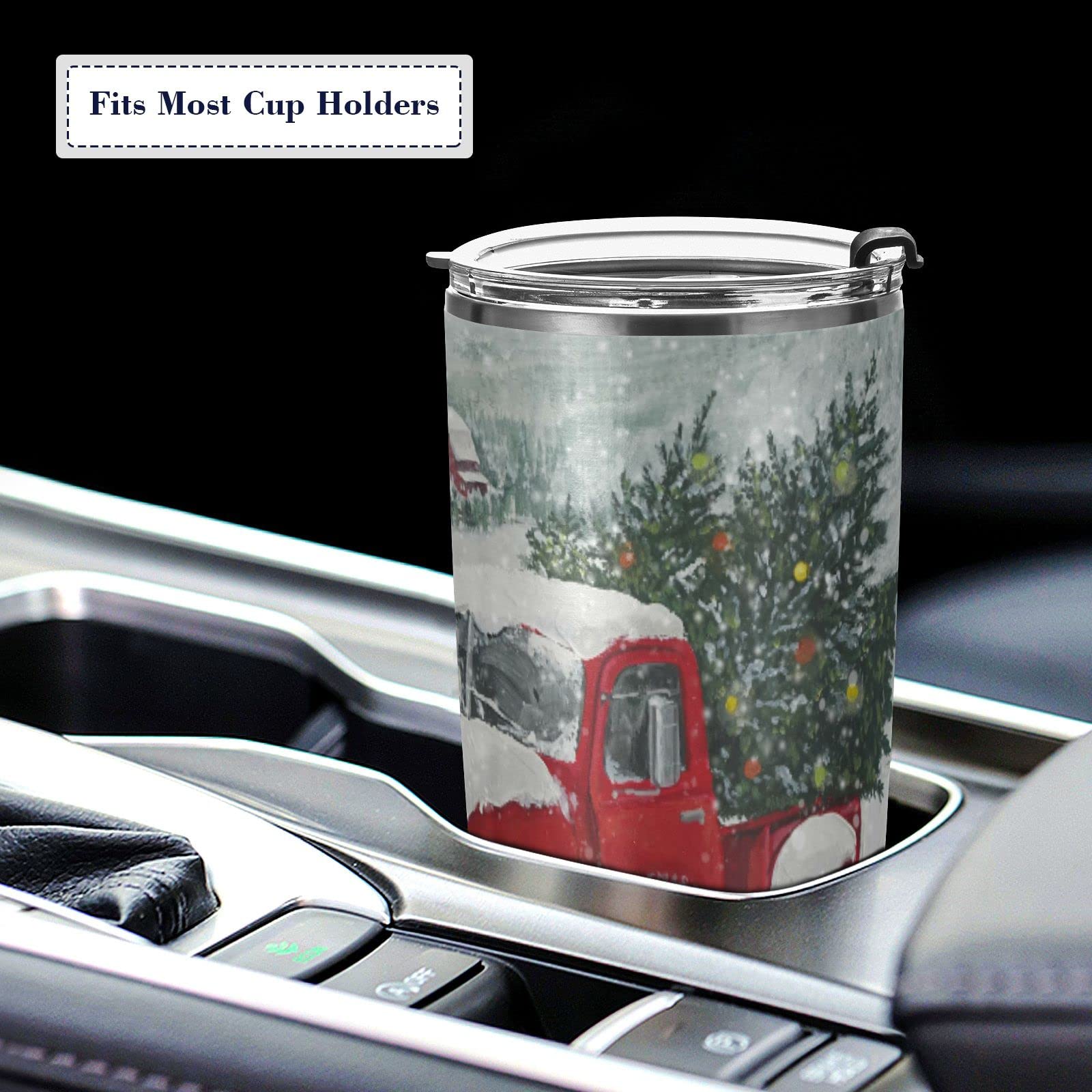Yasala Christmas Tumbler Snow Truck Forest Pine Insulated Coffee Cup Beverage Container Office Travel Mug with Straw and Lid 20oz Holiday Back to School Gift