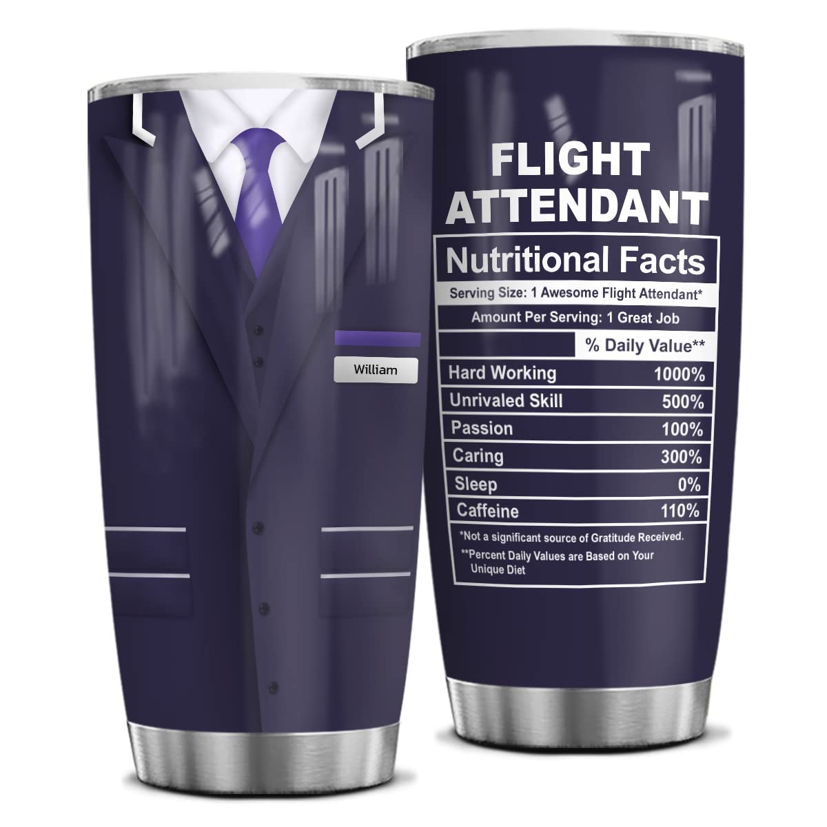 Wassmin Personalized Flight Attendant Gifts Flight Attendant Nutrition Facts Tumbler 20oz 30oz Stainless Steel Coffee Travel Mug Tumblers Cup Birthday Christmas Gifts For Women Men