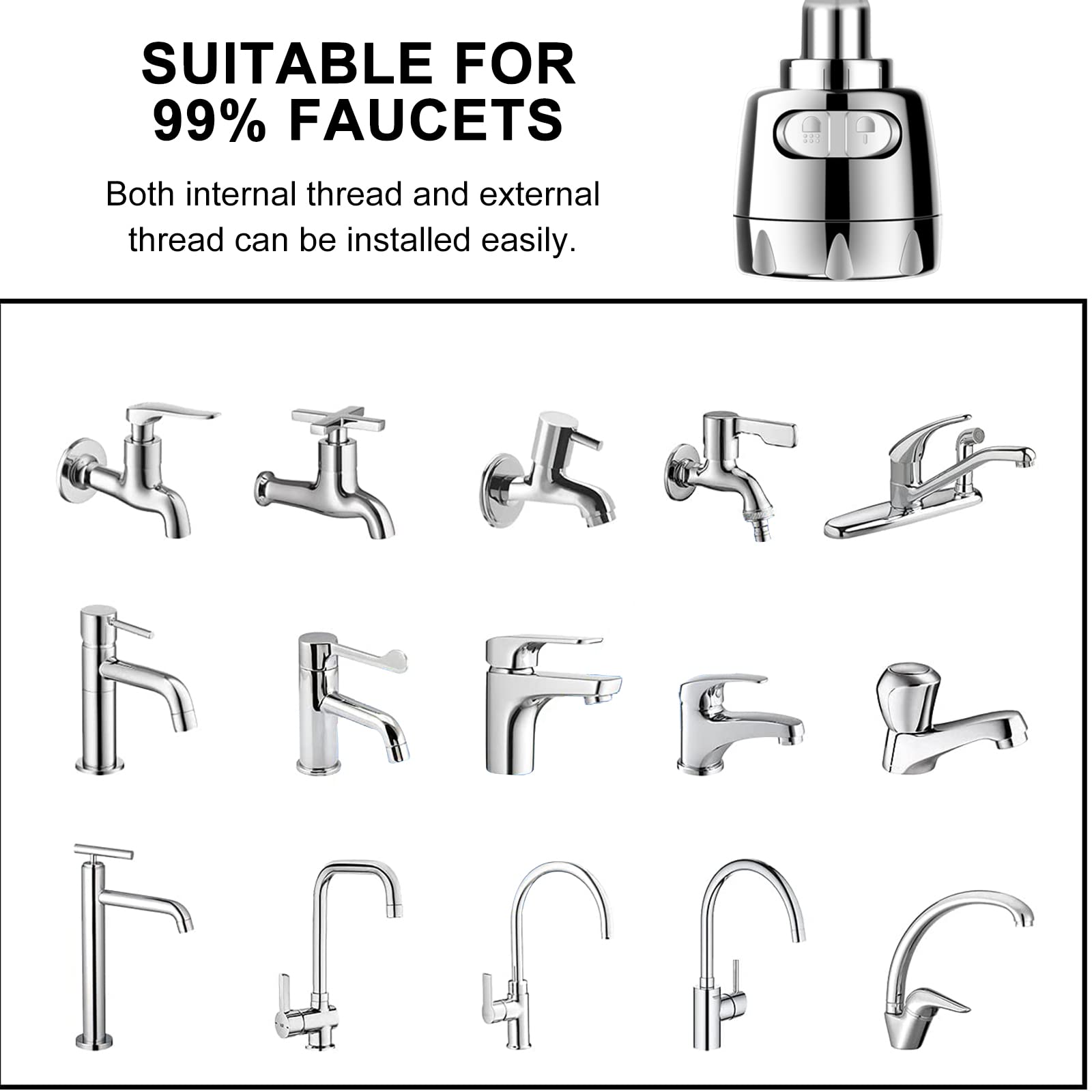 Sink Faucet Attachment, Movable Kithchen Faucet Head 360° Rotatable Faucet Sprayer Head Replacement Water Saving Faucet Extender,Anti -Splash,3 Modes, Chrome Faucet Head for Kitchen and Bathroom
