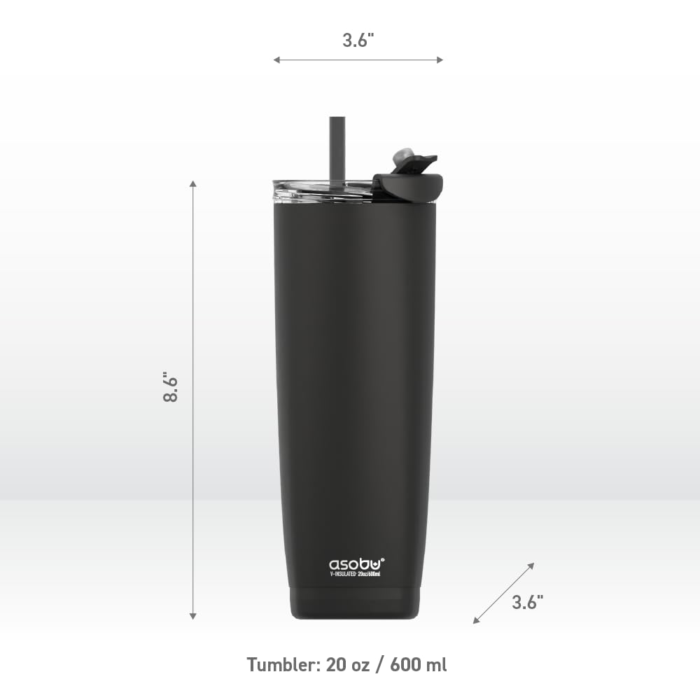asobu Aqualina Stainless Steel Insulated Water Bottle with Interchangeable Hot and Cold Lid and Built in Straw (Black)