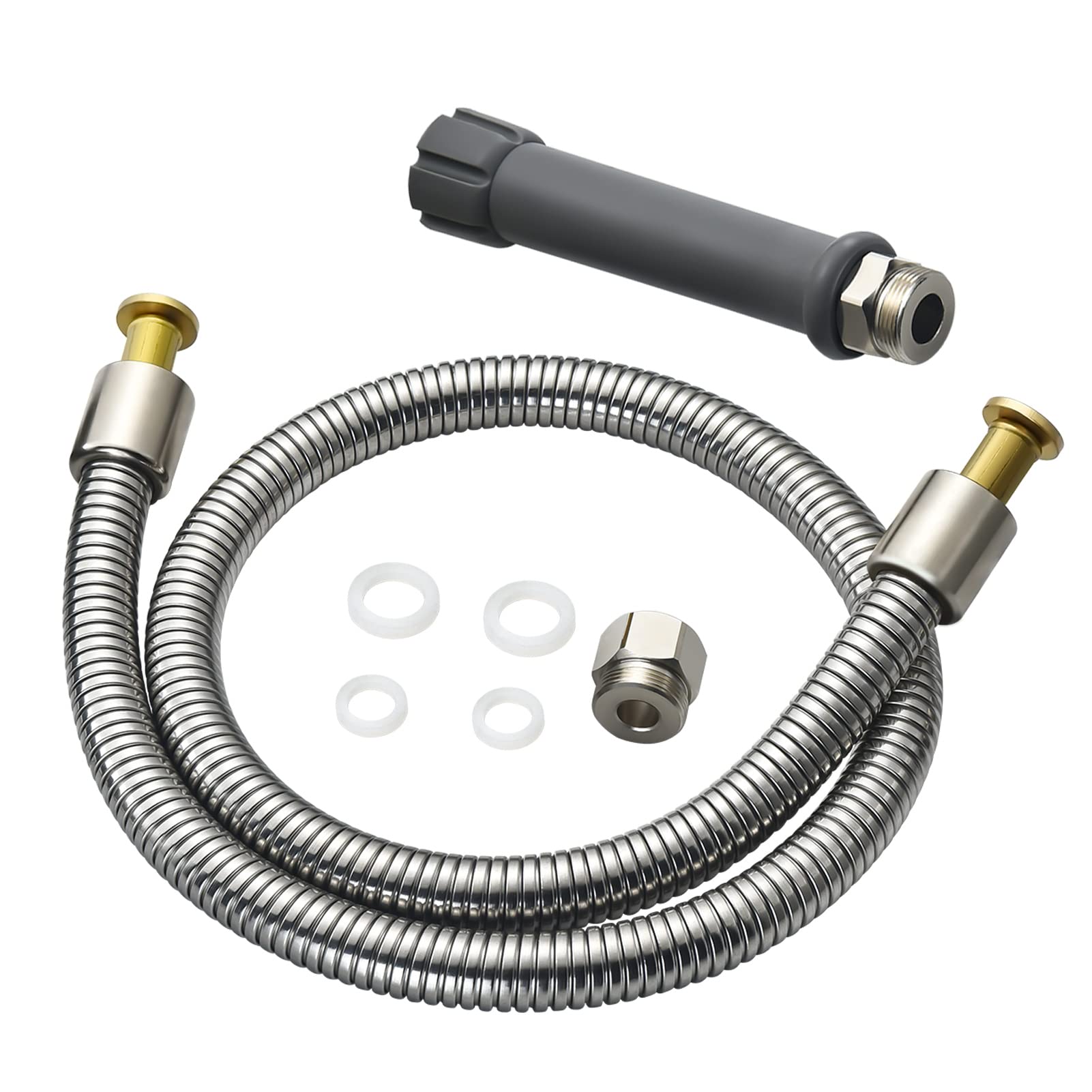 Replacement for T&S Brass B-0044-H Pre-Rinse Hose,44" Flexible Hose with Heat Resistant Gray Handle,Silver,Stainless Steel