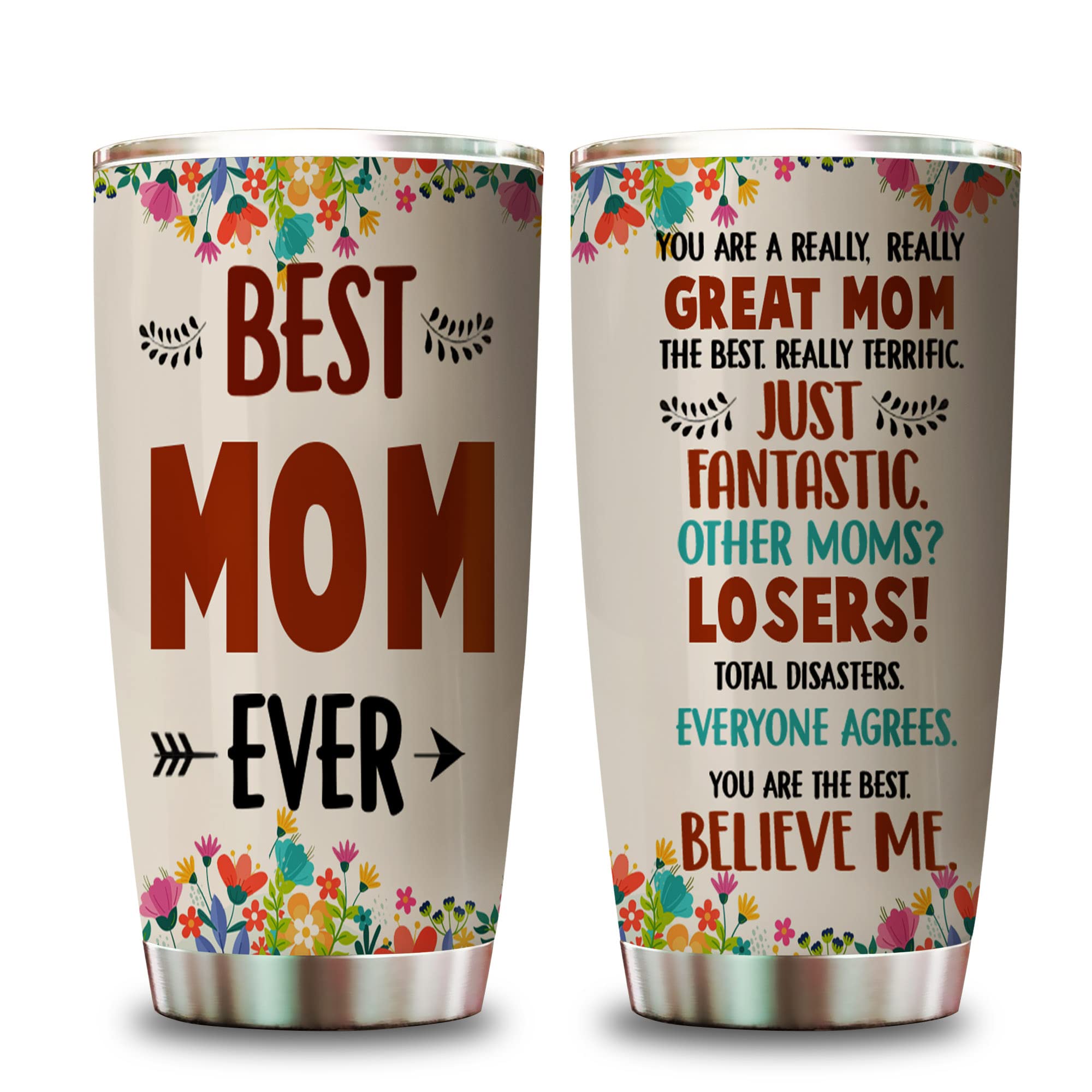 LPVLUX Best Mom Ever Tumbler Mom Tumbler with Lid Double Wall Tumbler Stainless Steel 20oz Travel Coffee Mug You Are A Really Great Mom
