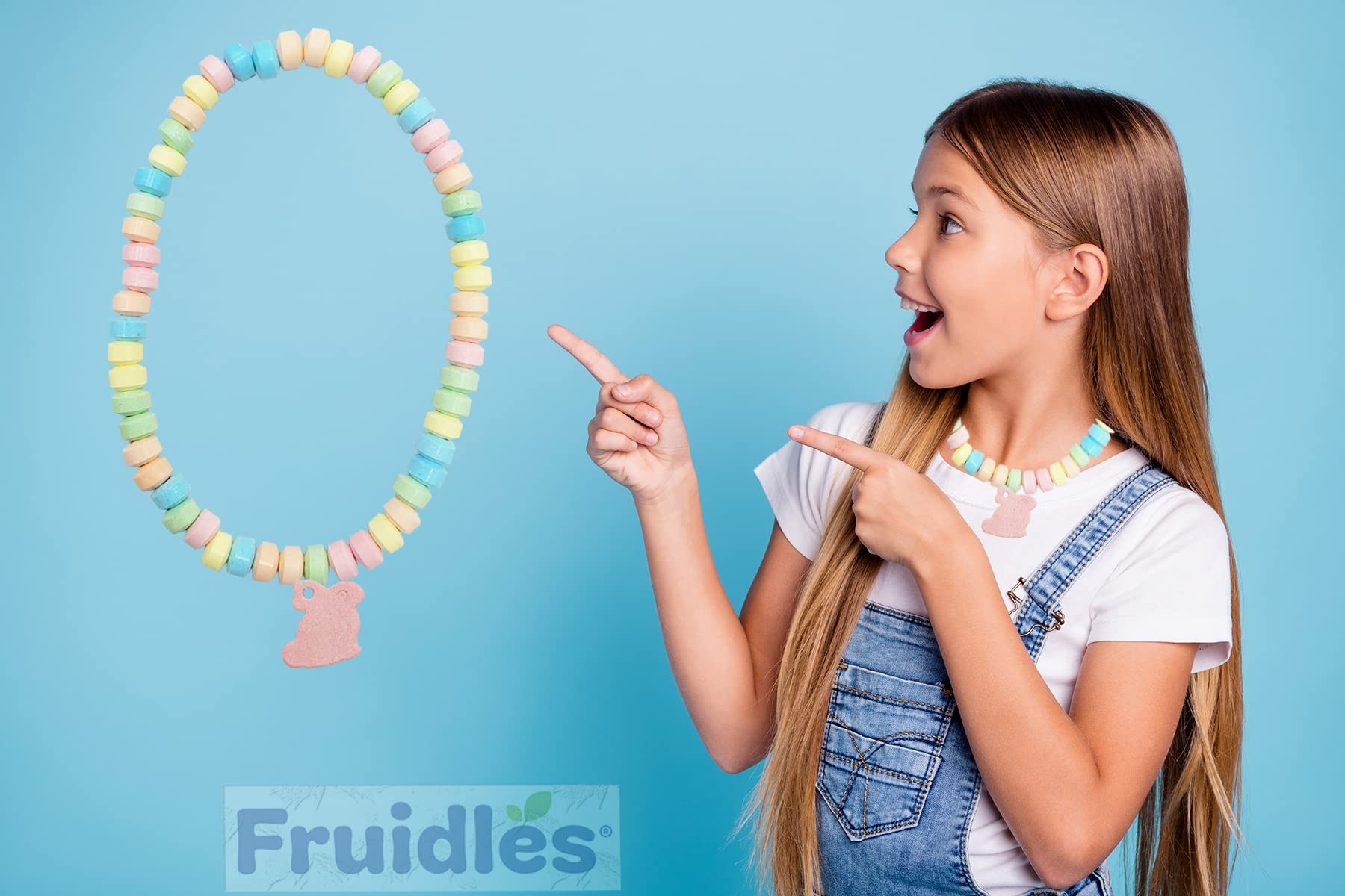 Fruidles Easter Bunny Candy Necklace, Multicolor Fruit-Flavored Chewables for Party Favors (12-Pack)