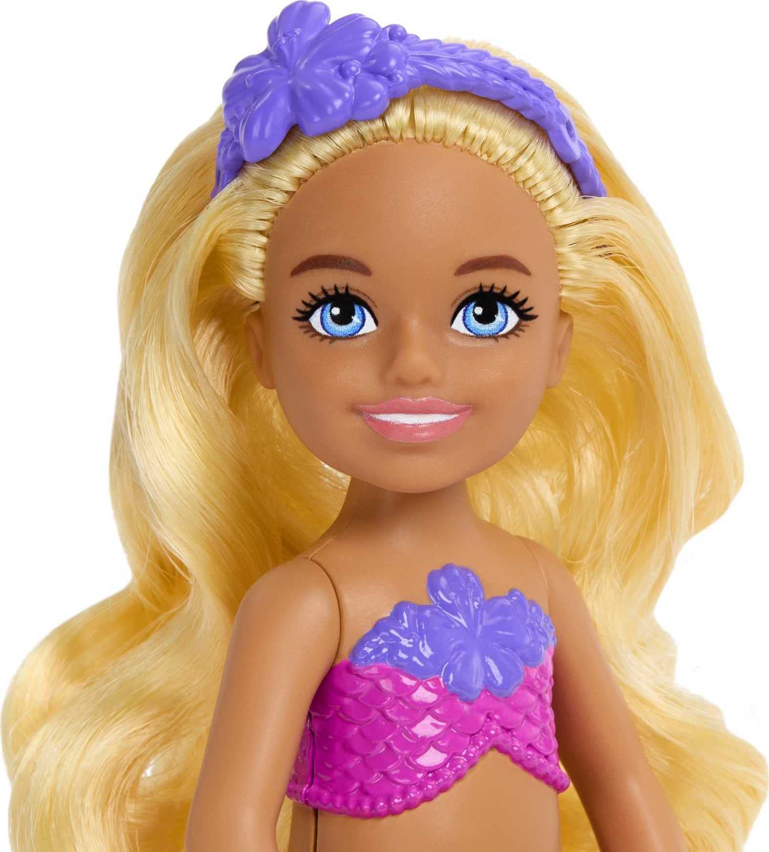 Barbie Dreamtopia Chelsea Mermaid Small Doll with Removable Hair Accessory, Wavy Blonde Hair & Ombre Tail, Bends at Waist